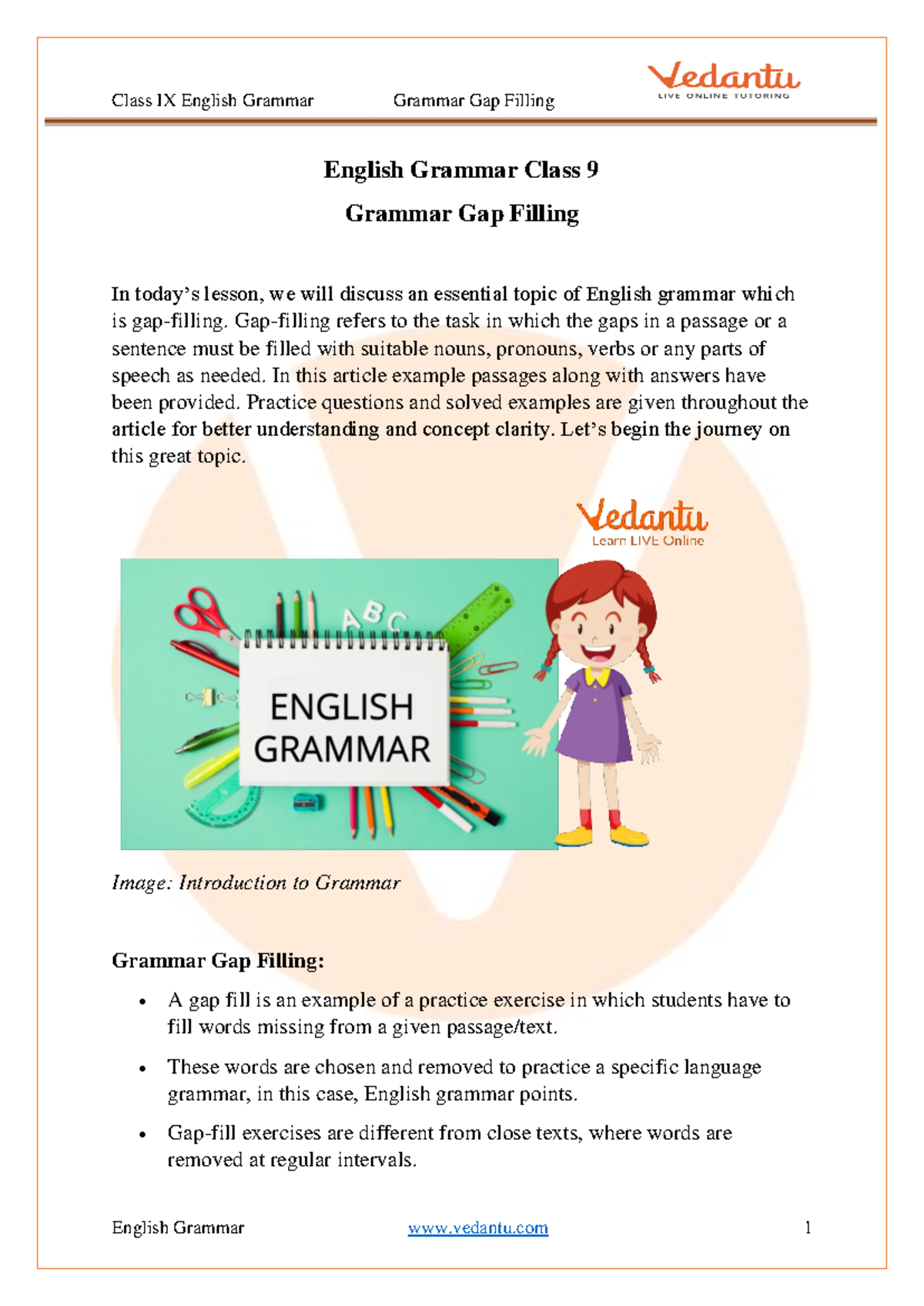 English Grammar Class 9 Grammar Gap Filling Learn and Practice Download ...