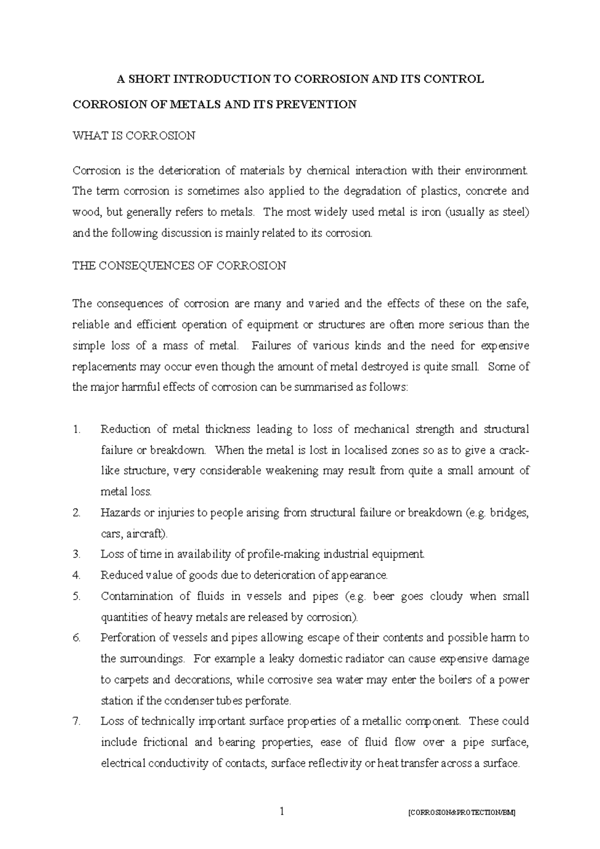 Basics of corrosion control - A SHORT INTRODUCTION TO CORROSION AND ITS ...