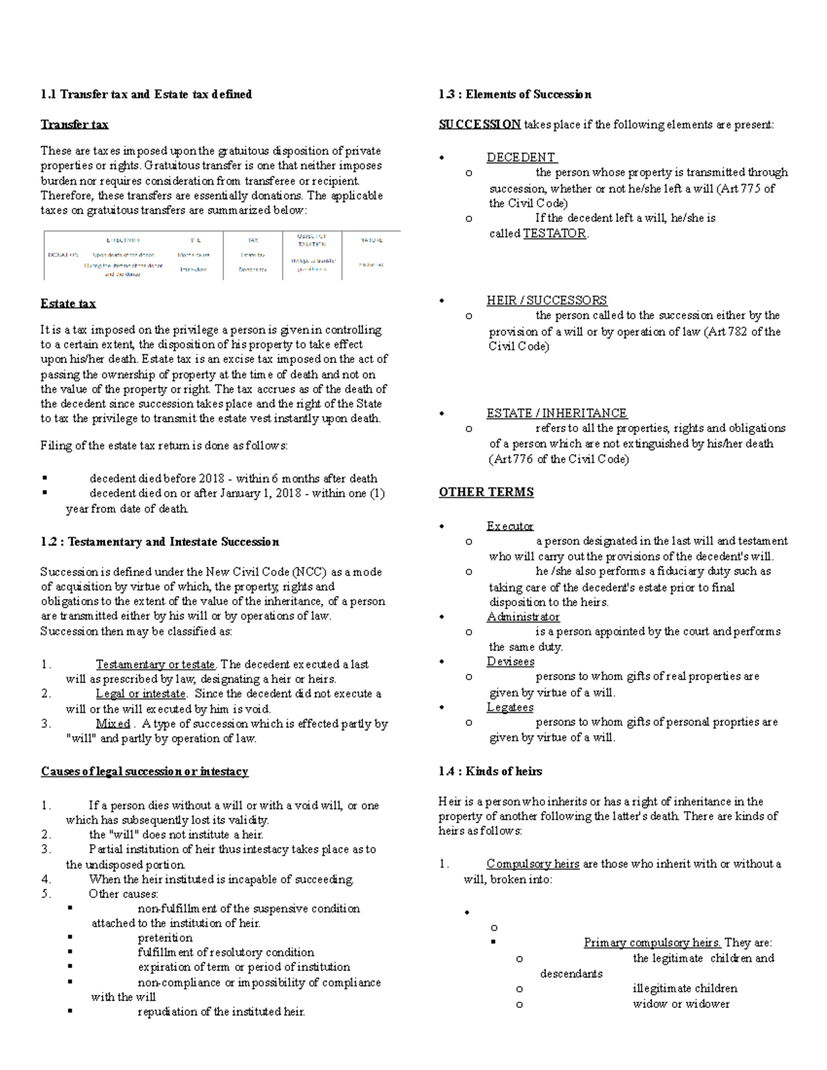 Bus Tax mod 1 - qertyuiopasdfghjkl - 1 Transfer tax and Estate tax ...