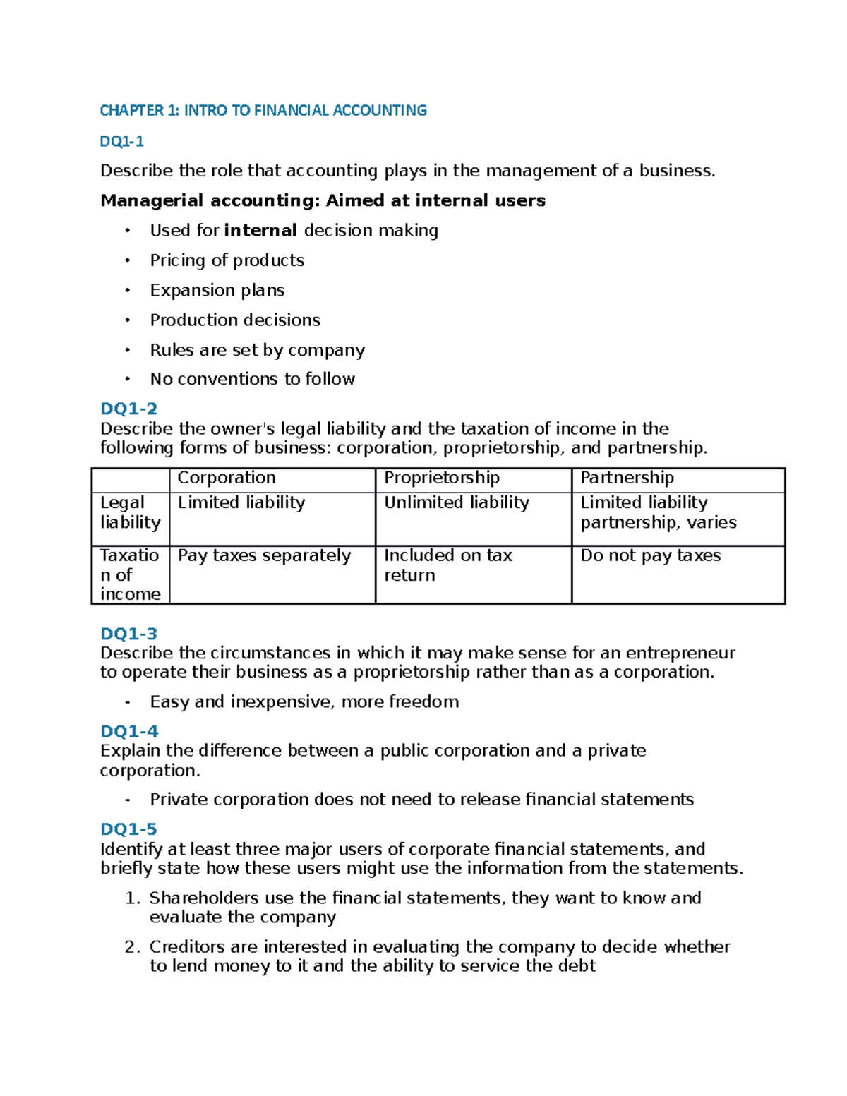 Chapter 1 Questions - Lecture notes 1 - CHAPTER 1: INTRO TO FINANCIAL ...