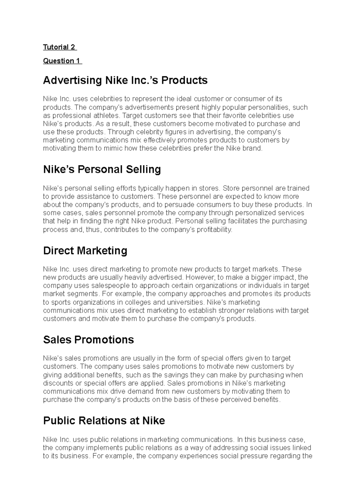 Tutorial 2 Advertising and Promotion - Tutorial 2 Question 1 ...