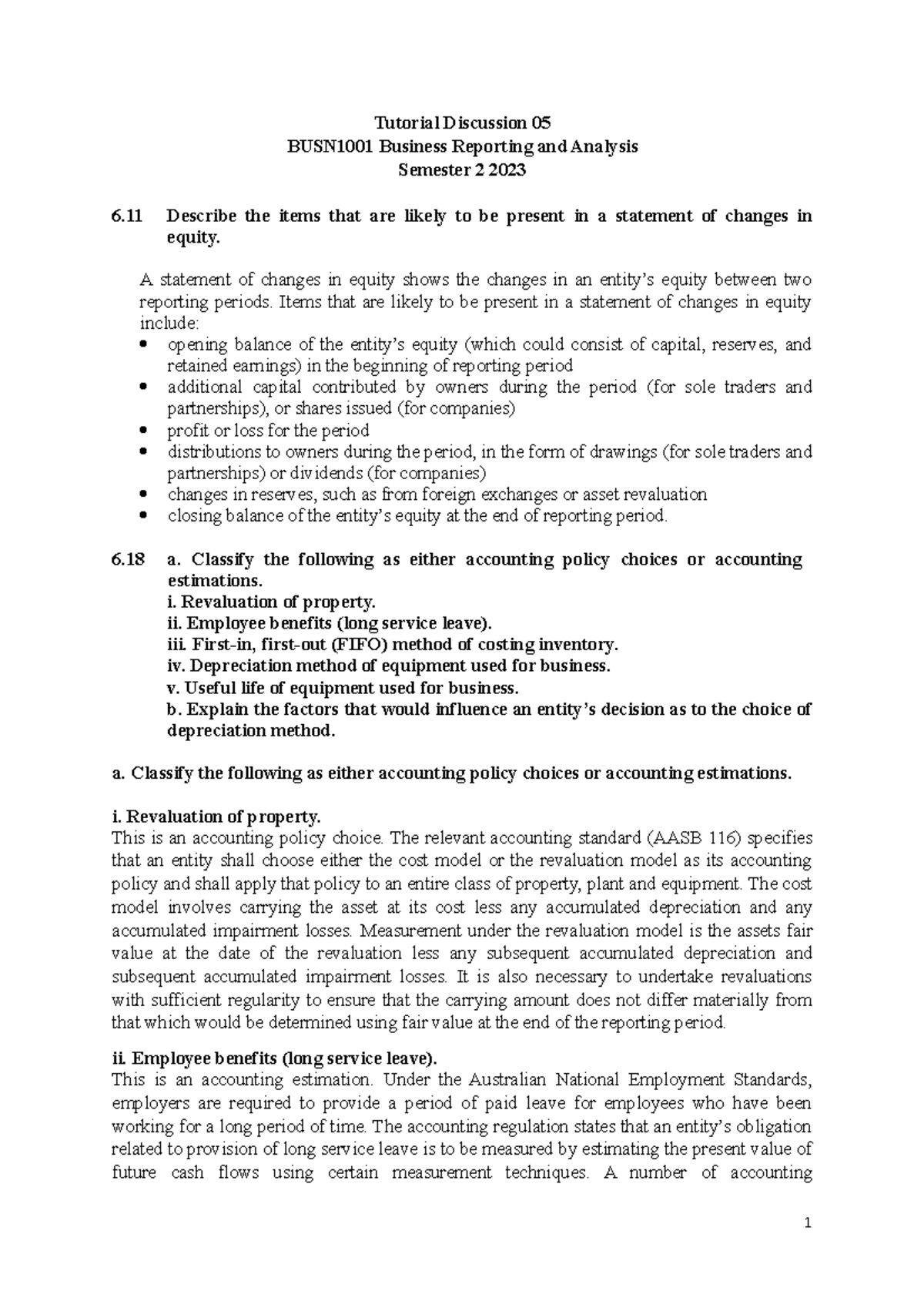 Tutorial Discussion 05 2 - Tutorial Discussion 05 BUSN1001 Business ...