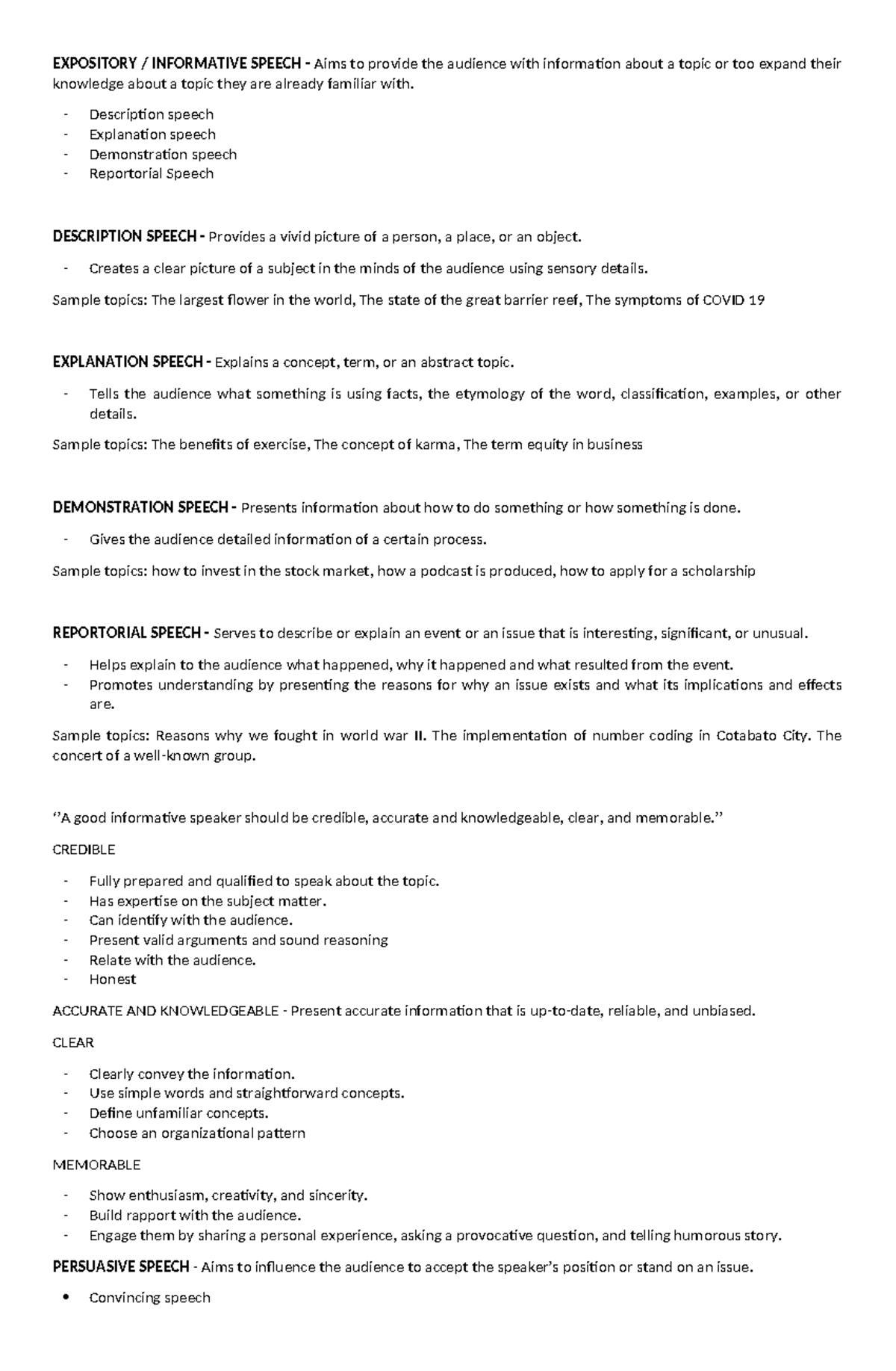 Oral com 2 unit - good luck - EXPOSITORY / INFORMATIVE SPEECH - Aims to provide the audience ...