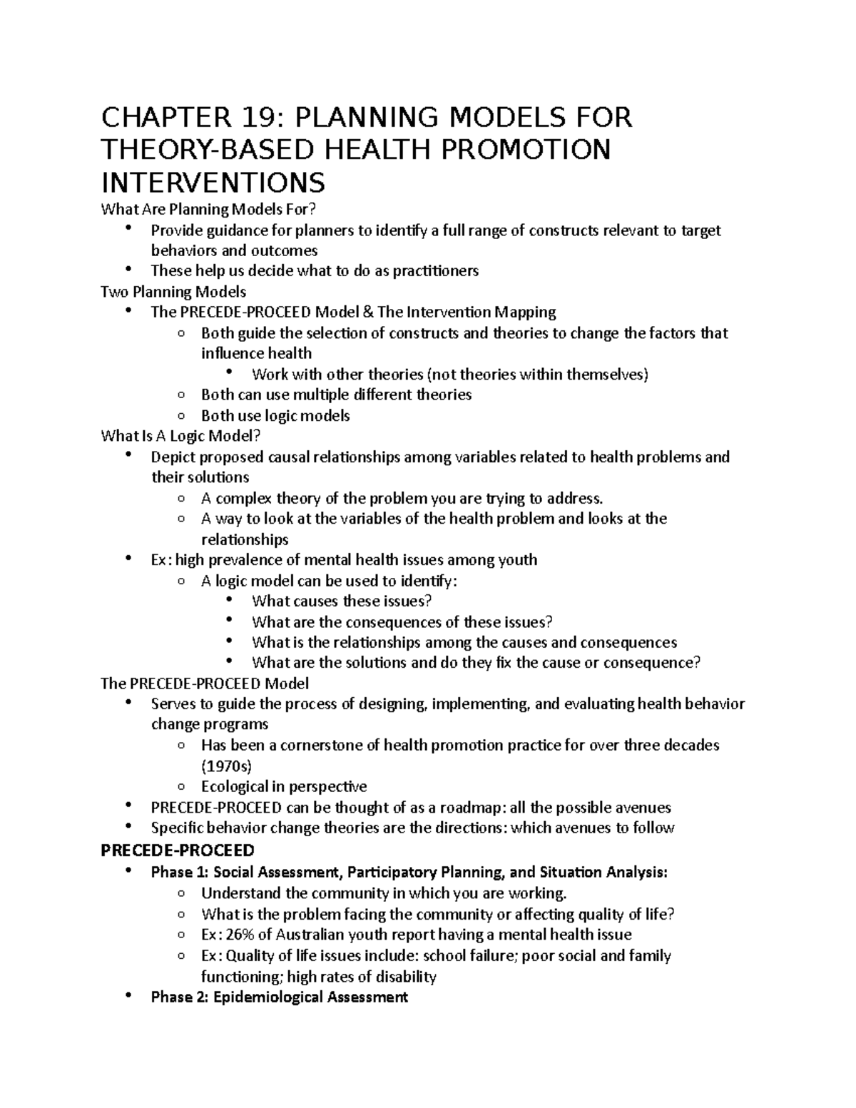 Ch 19 - lecture notes - CHAPTER 19: PLANNING MODELS FOR THEORY-BASED ...