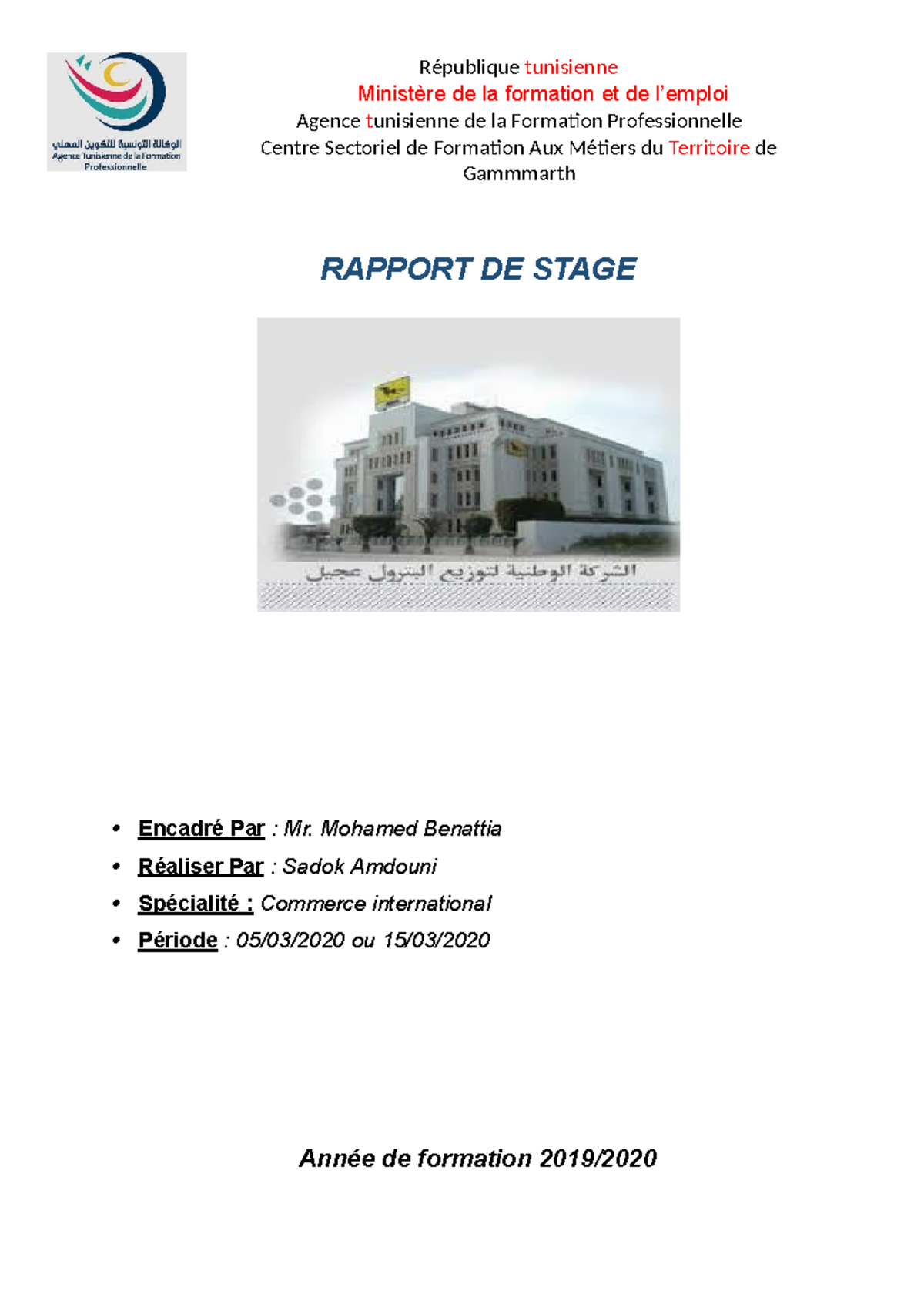 Rapport de stage sadok amdouni (word) - République tunisienne Ministère ...