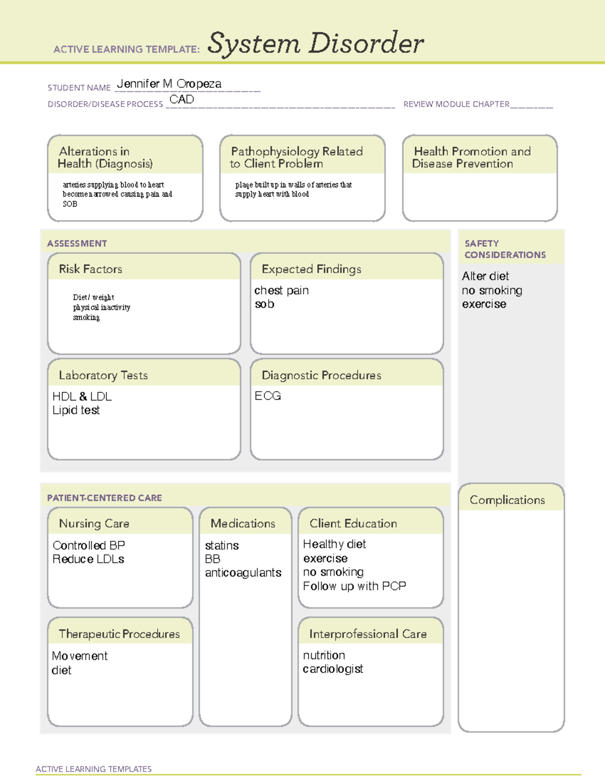 CAD - template - ACTIVE LEARNING TEMPLATES System Disorder STUDENT NAME ...