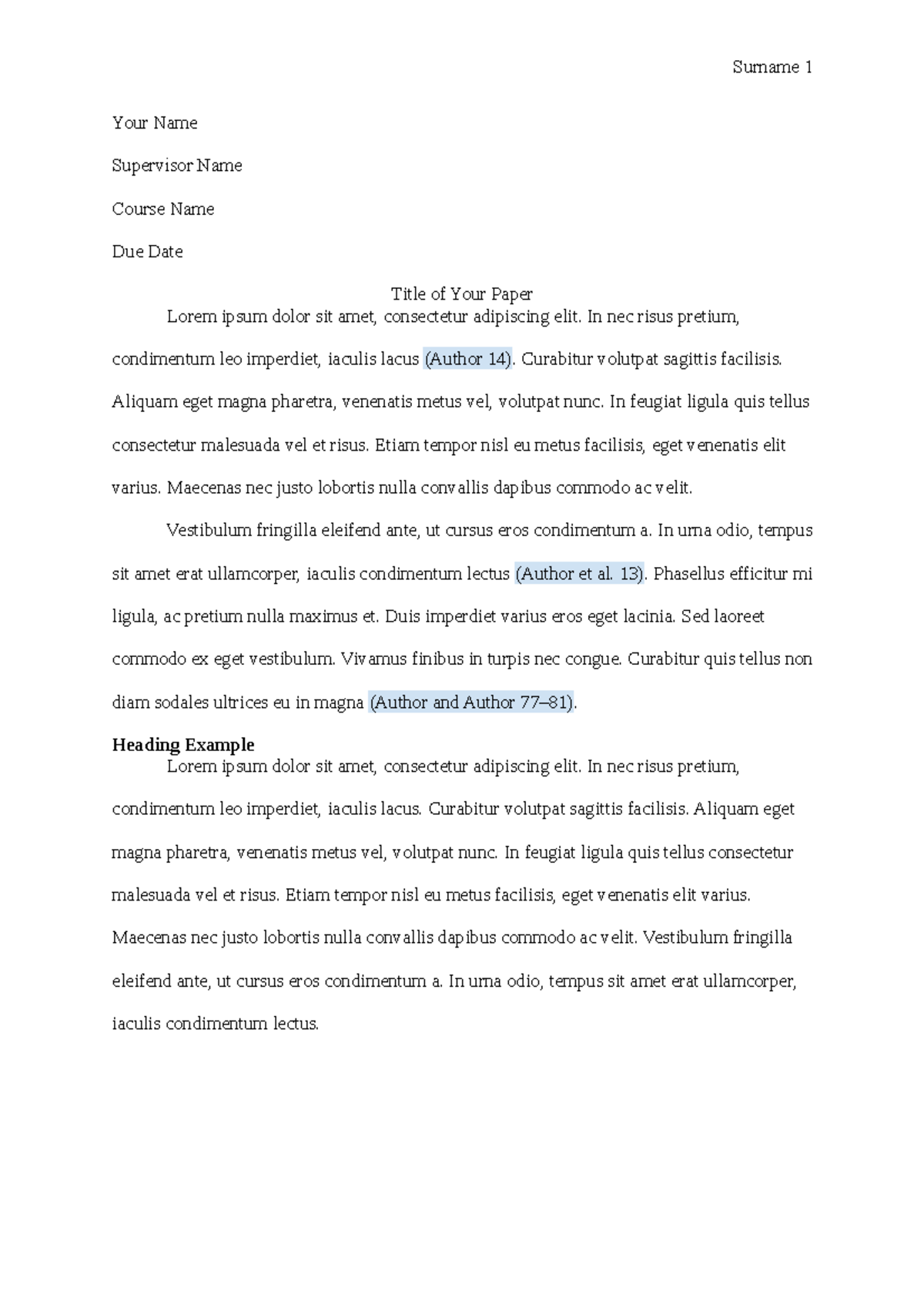 Scribbr MLA Format Template 3 - Your Name Supervisor Name Course Name ...