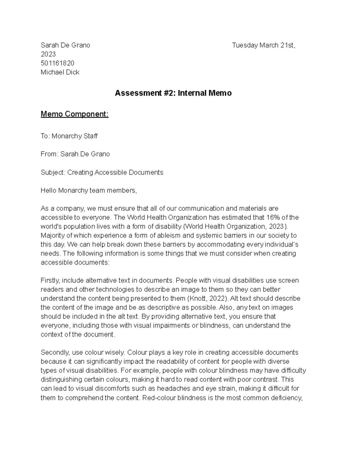 CMN279(Section 261) Assessment#2 Sarah De Grano - Sarah De Grano ...