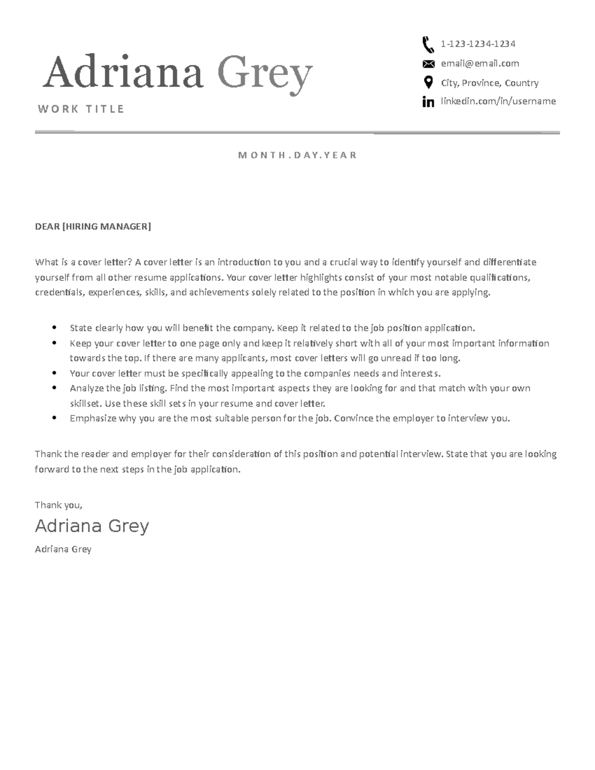 Adriana Grey Cover Letter - 1-123-1234- email@email City, Province ...