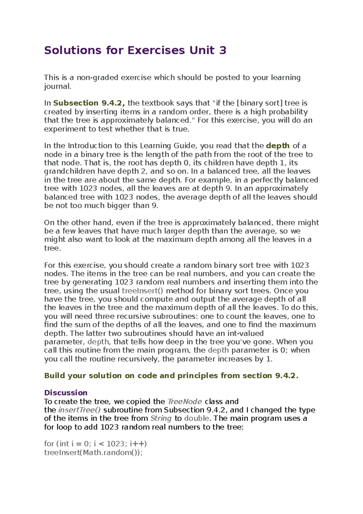 Solutions for Exercises Unit 3 - In Subsection 9.4, the textbook says that "if the [binary - Studocu