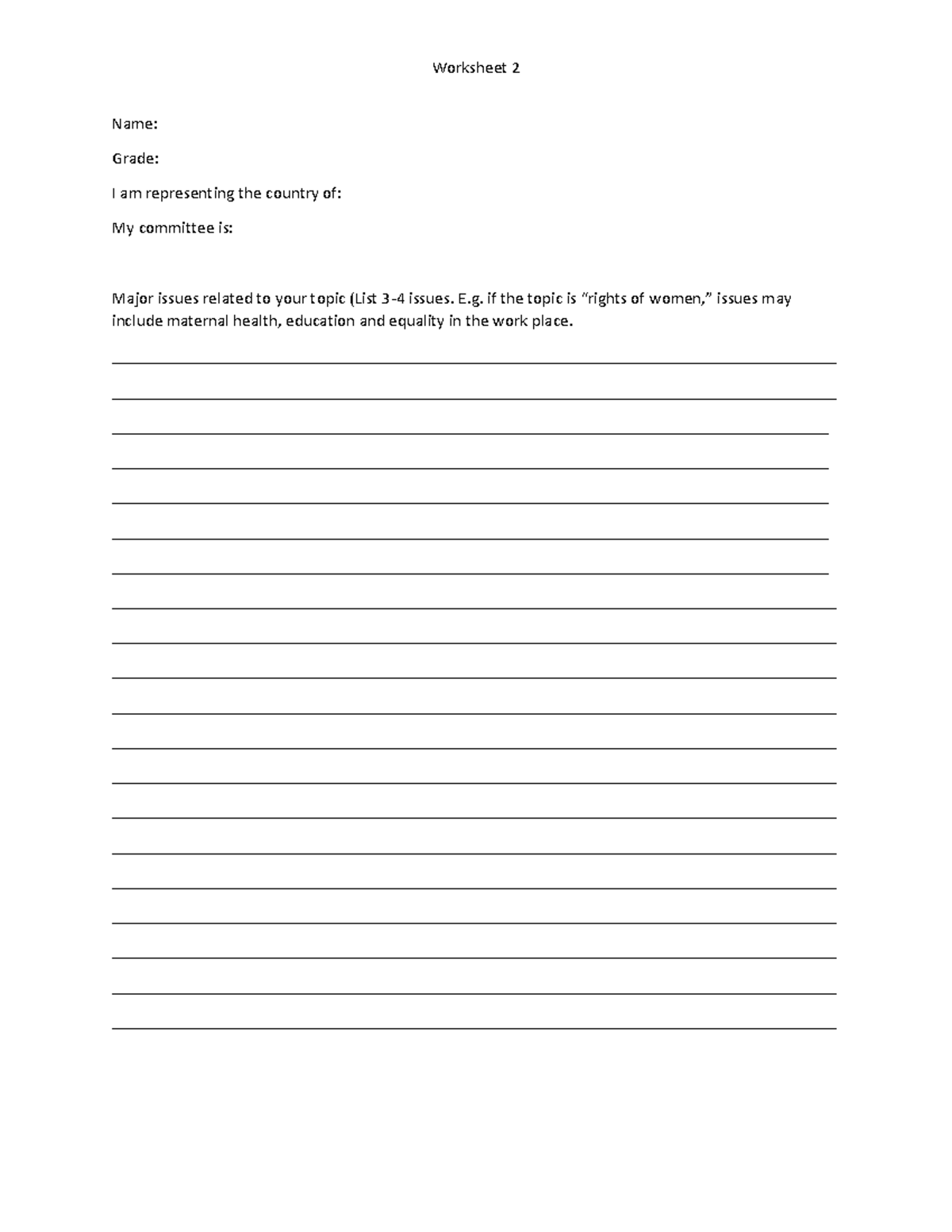 Worksheet 2 FOR mun - jgdjgjdd - Worksheet 2 Name: Grade: I am ...