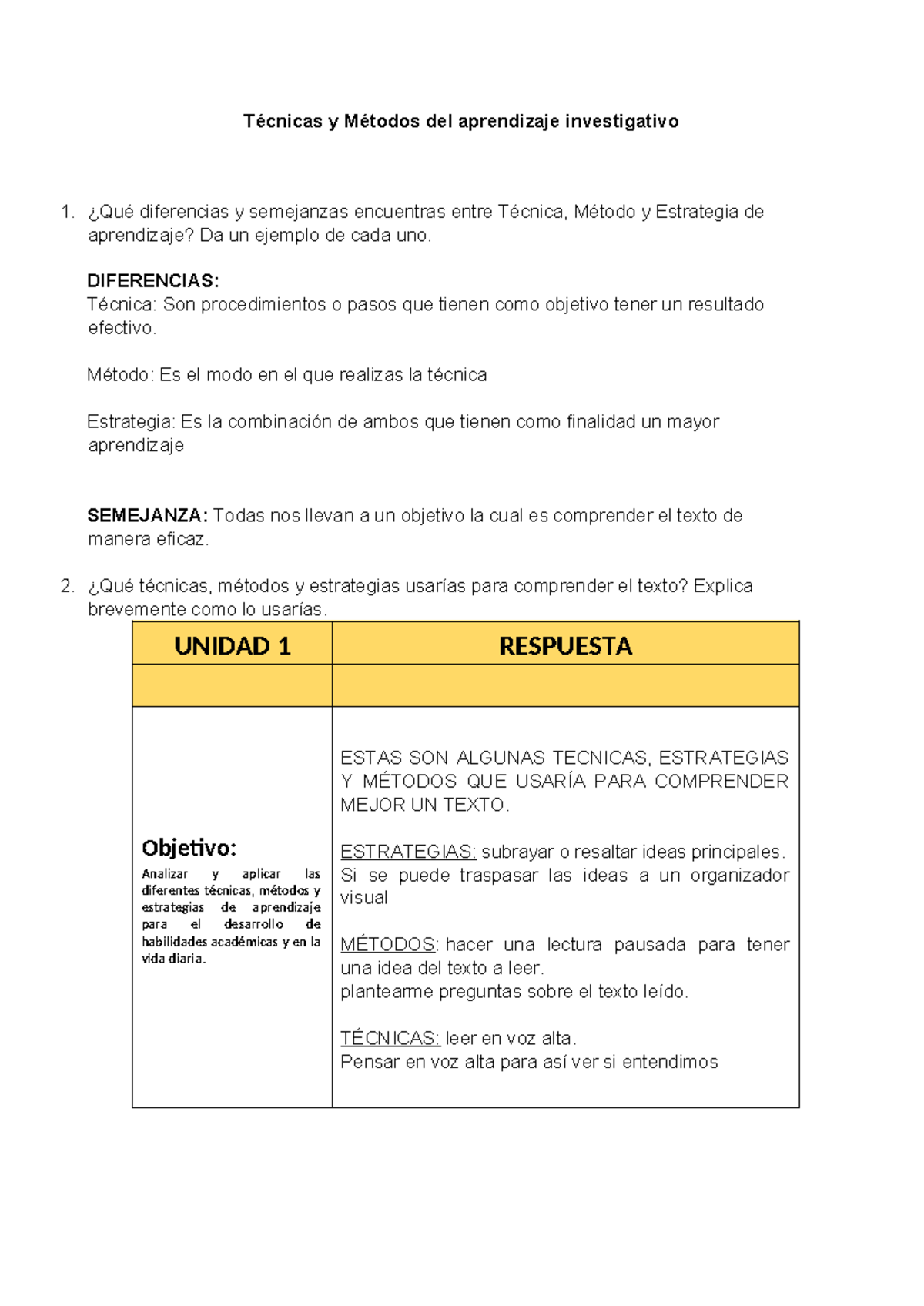 Técnicas y Métodos del aprendizaje investigativo 001 - ¿Qué diferencias y semejanzas encuentras ...