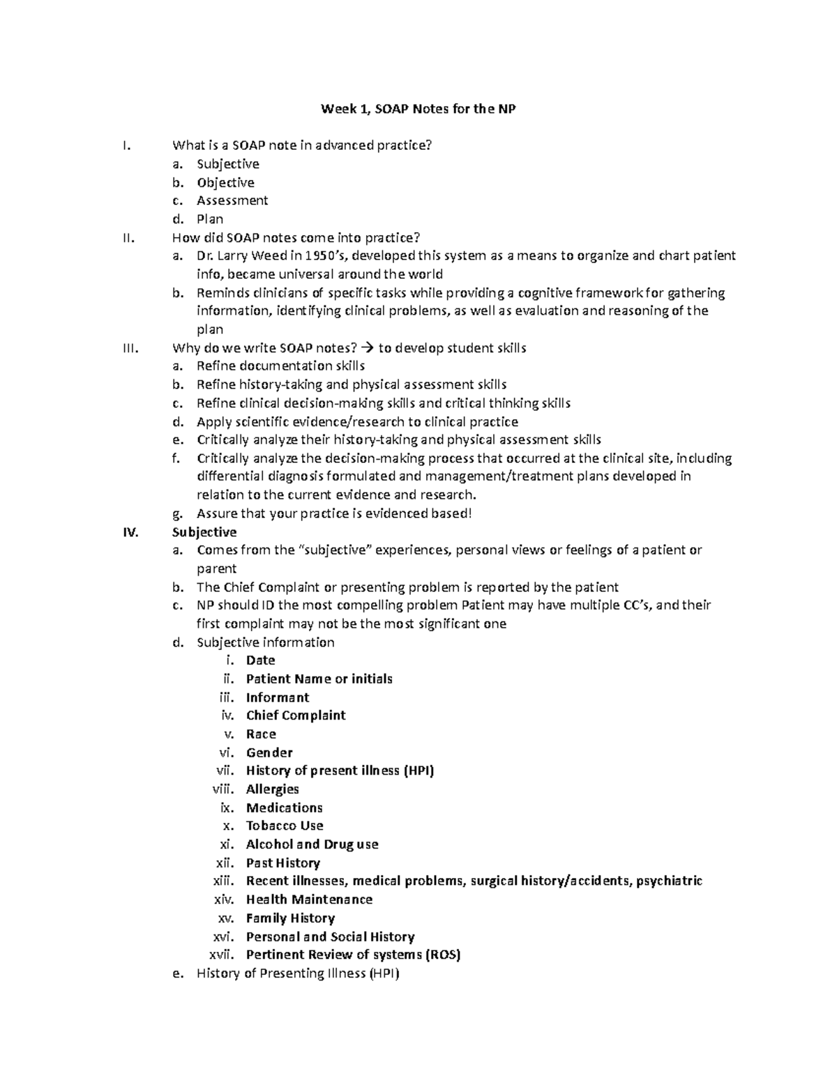 Week 1- SOAP Note Lecture - Week 1, SOAP Notes for the NP I. What is a ...