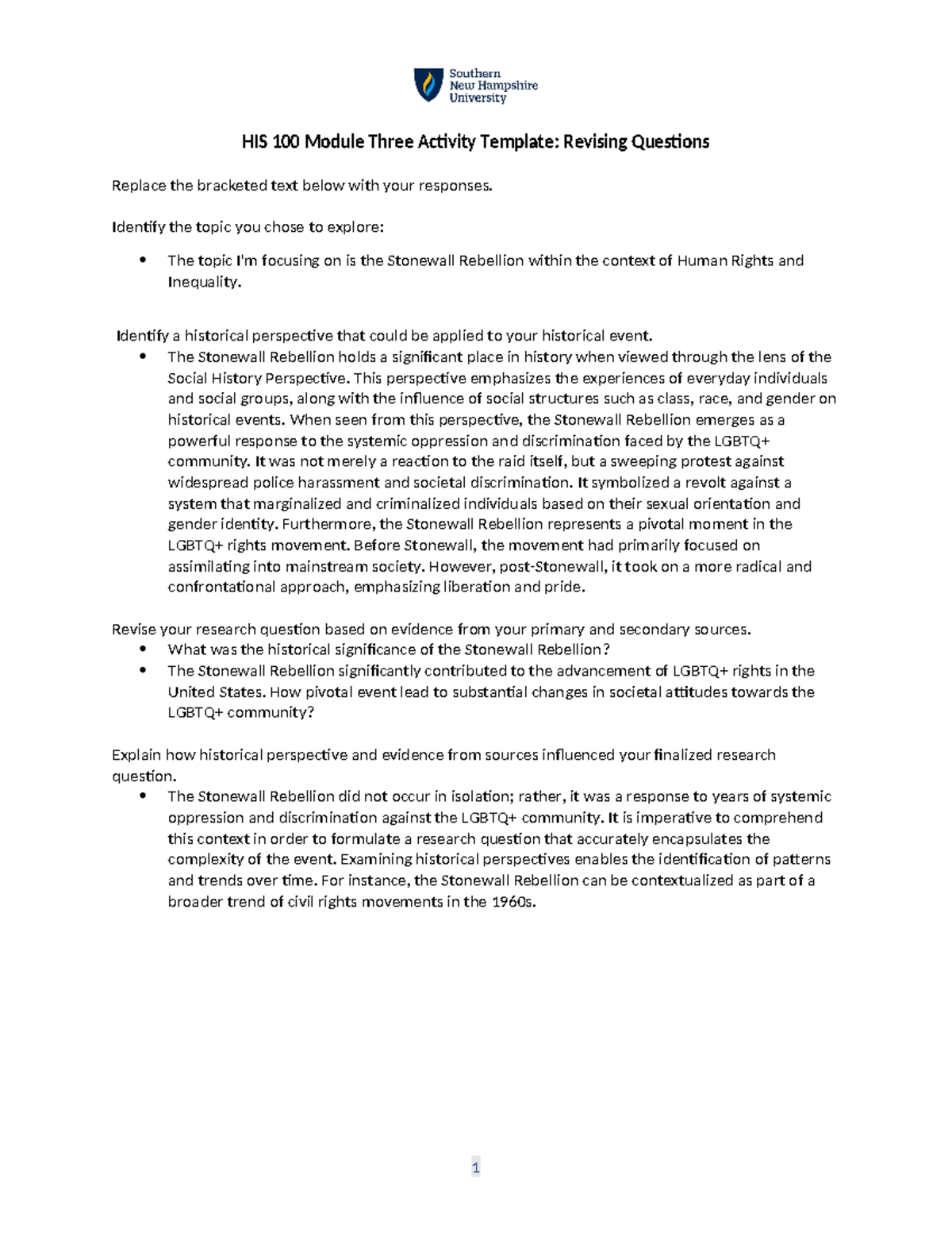 HIS 100 Module Three Activity Part 2 - HIS 100 Module Three Activity ...