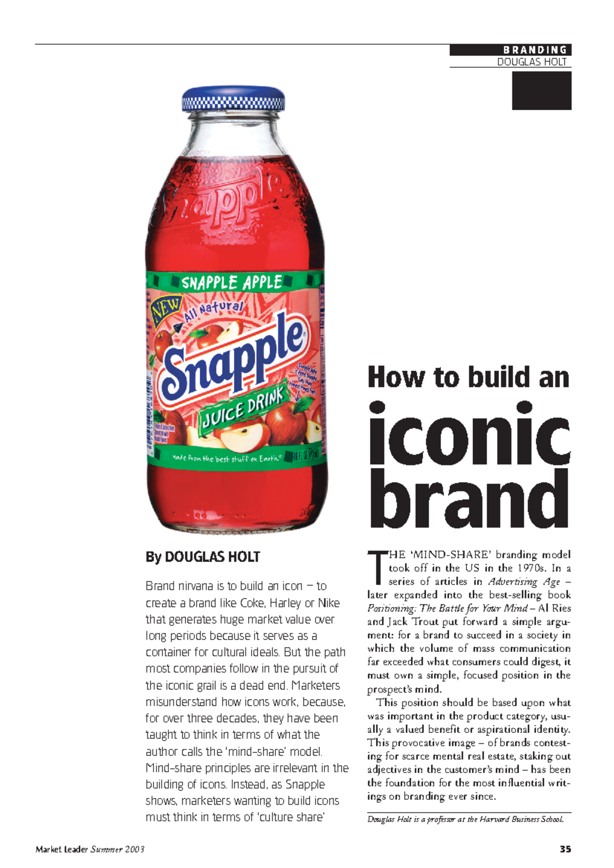 Admn3160h-research-How to build an icon brand-Snapple - DOUGLAS HOLT ...
