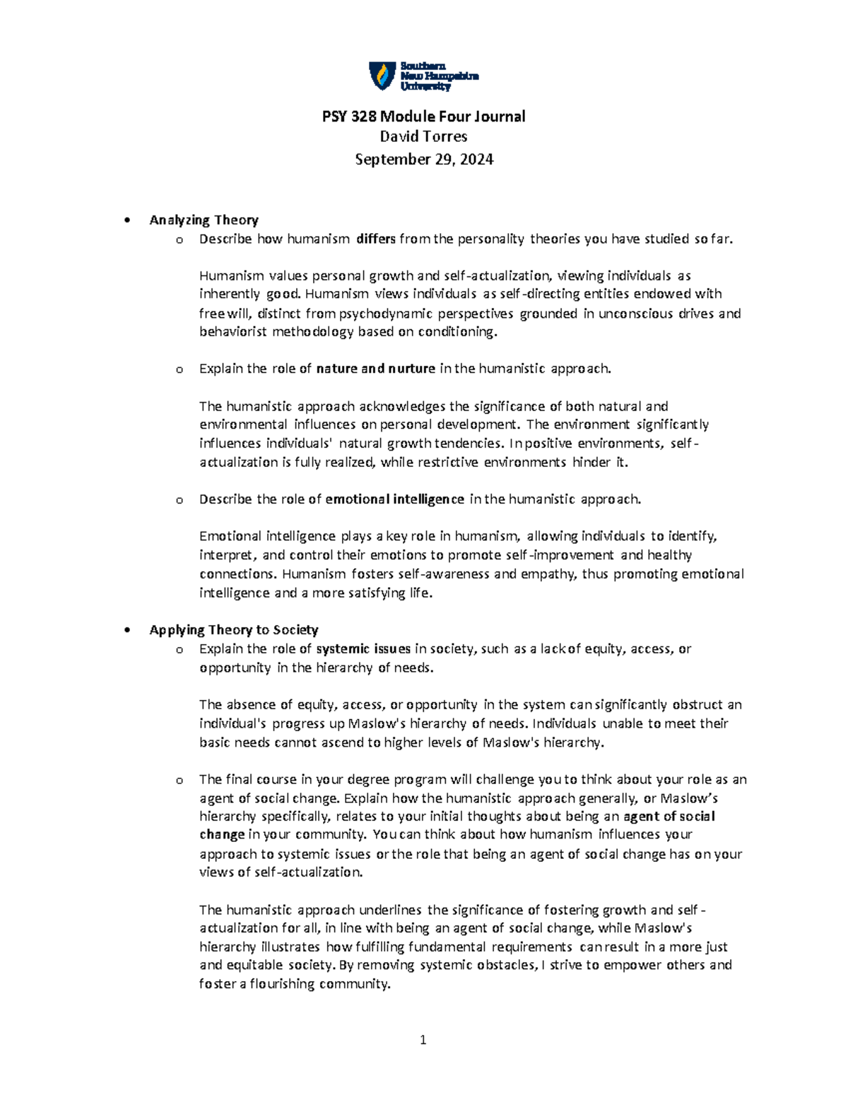 PSY 328 Module Four Journal - 1 PSY 328 Module Four Journal David ...