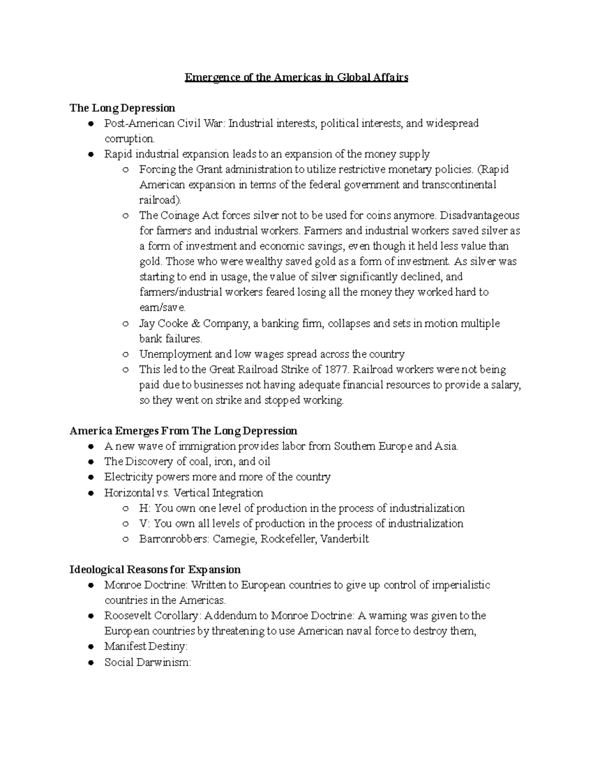 America in Global Affairs (1880-1929) - Emergence of the Americas in ...