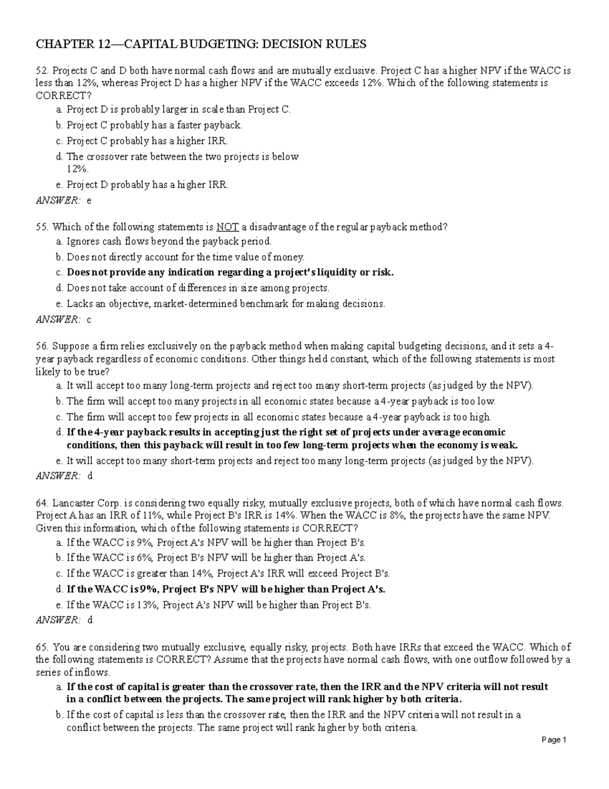 Chapter 12 Capital Budgeting Decision Rules - CHAPTER 12—CAPITAL BUDGETING: DECISION RULES ...