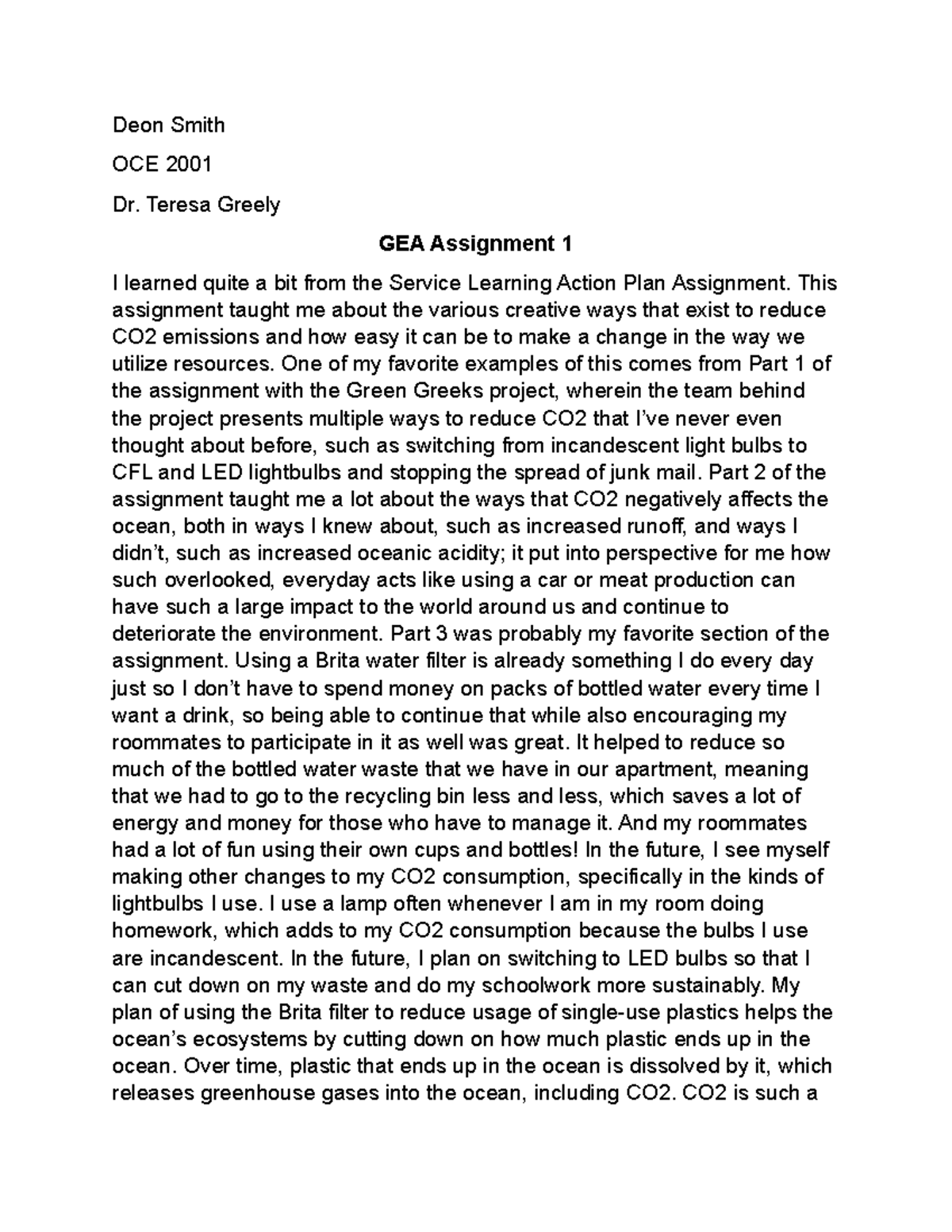 GEA Assignment Oceanography - Deon Smith OCE 2001 Dr. Teresa Greely GEA ...
