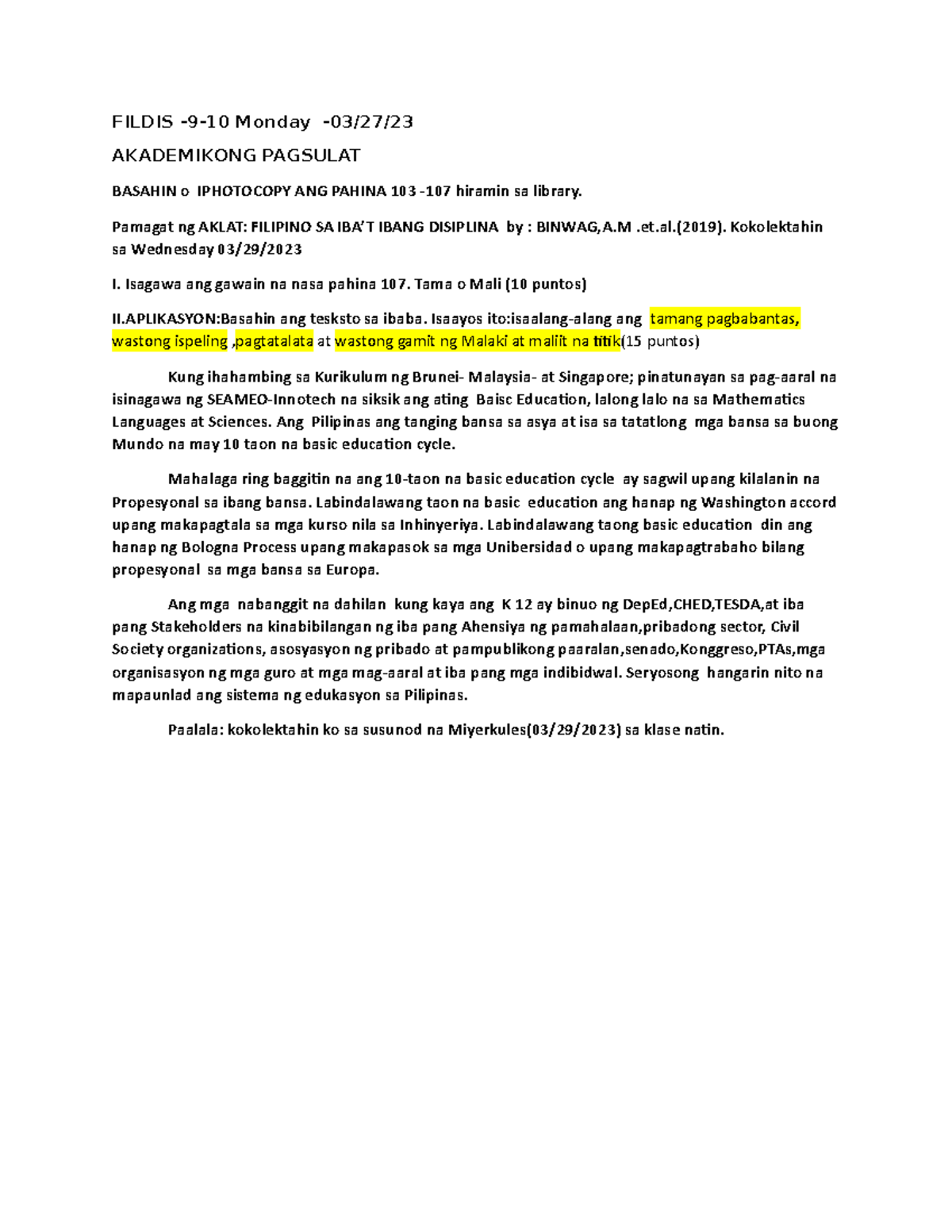 Gawain sa Fildis Akademikong Pagsulat - FILDIS -9-10 Monday -03/27 ...