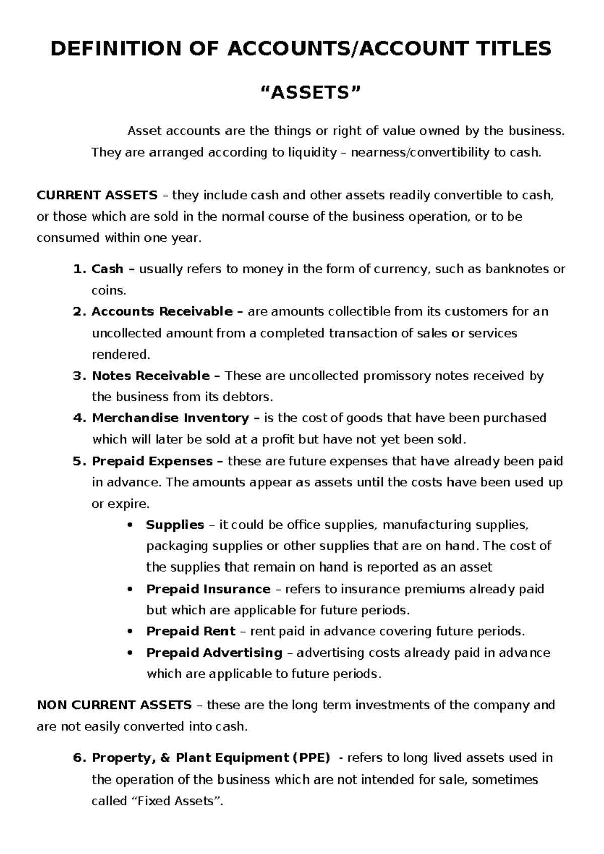 Bookkeeping Terms - Definition OF Account Titles - DEFINITION OF ...