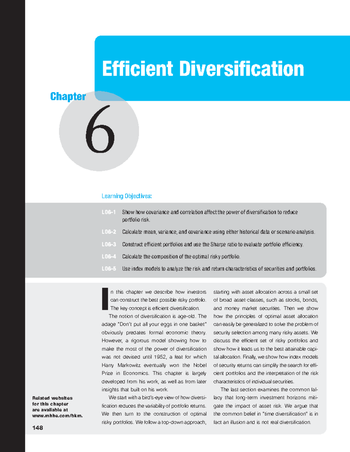 Lesson 3 (Chapter 6) - Unreleased book - 148 Chapter 6 Efficient Diversification I n this ...