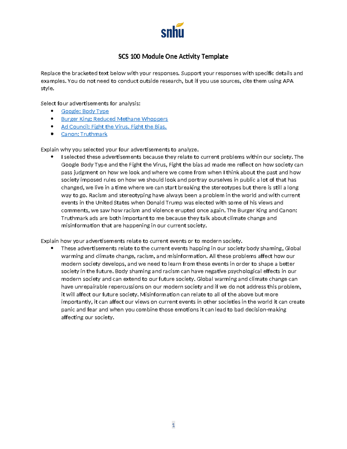SCS 100 Module One Activity Template - SCS 100 Module One Activity ...