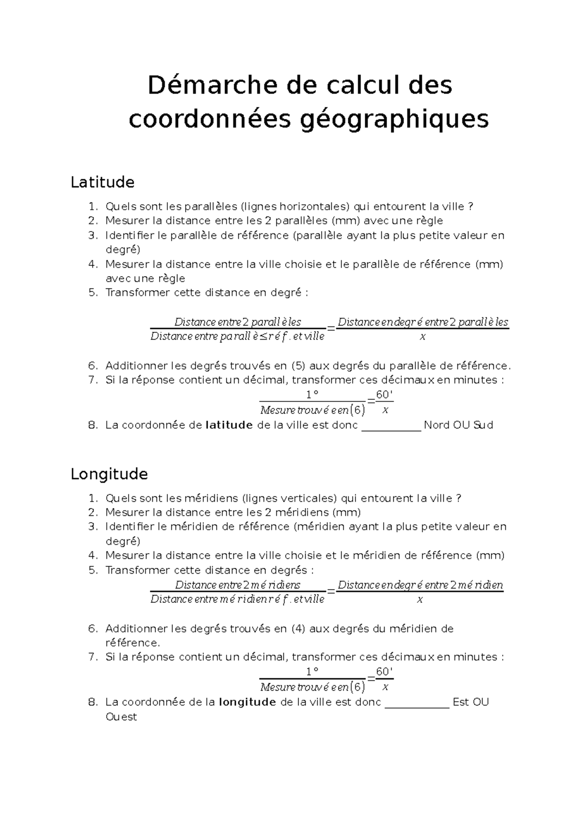 Démarche des calculs de coordonnées géographiques cartographiques ...