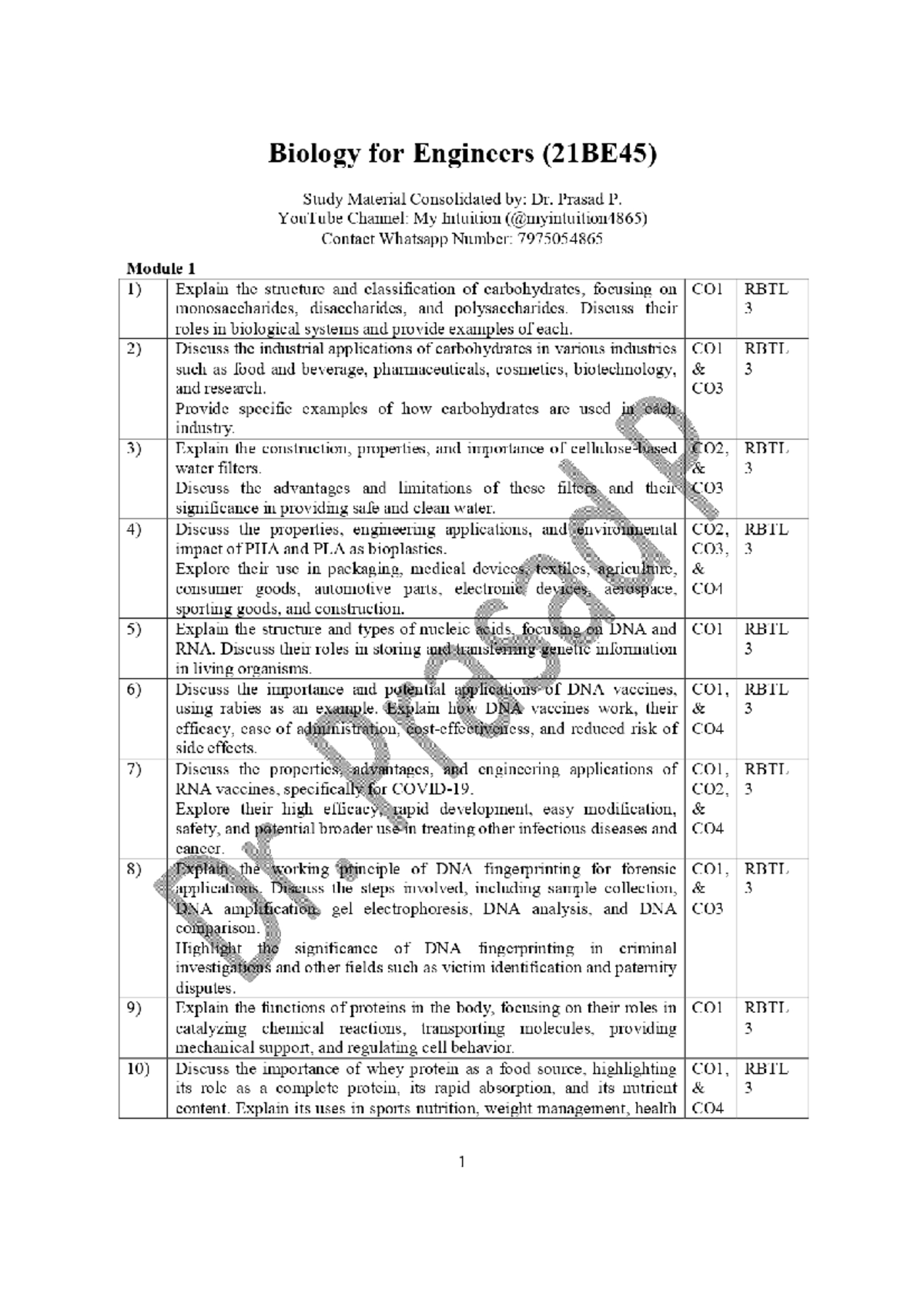 21BE45 Biology for Engineers Question Bank (DRP) - computer science ...