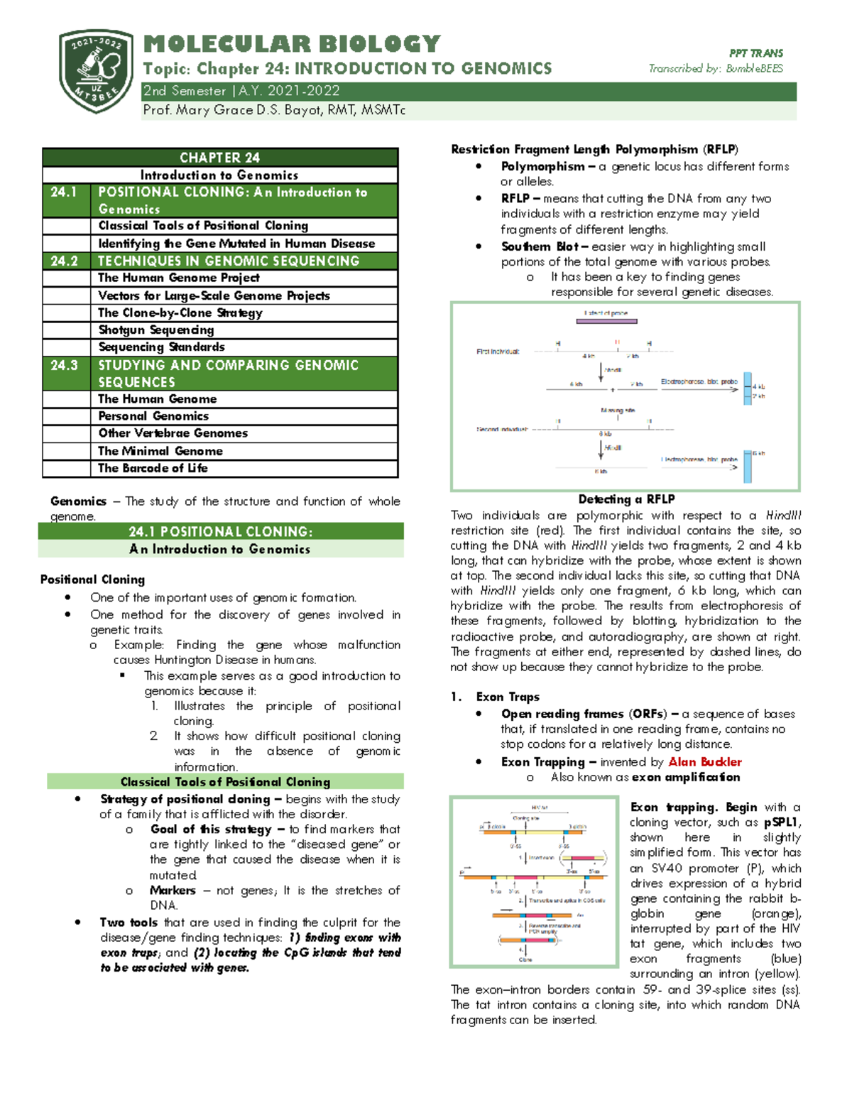 Genomics Lecture - Genomics 3 The study of the structure and function of whole genome. 24 ...