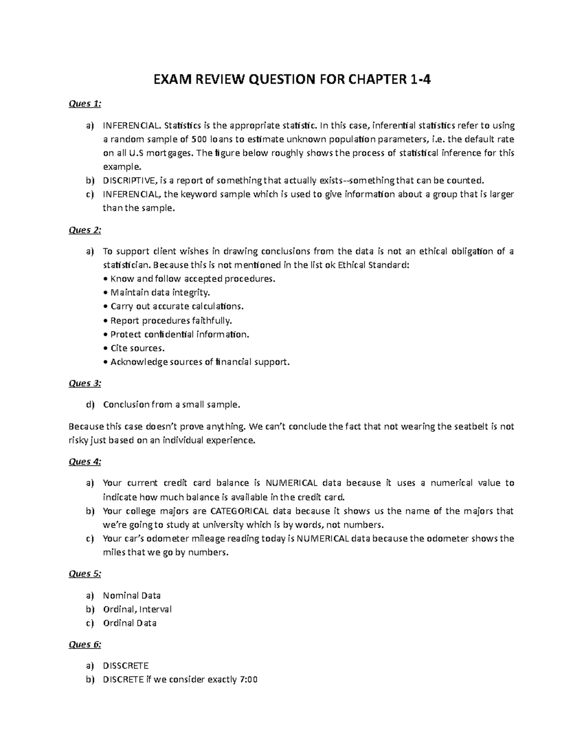 EXAM Review Question FOR Chapter 1 4 EXAM REVIEW QUESTION FOR CHAPTER