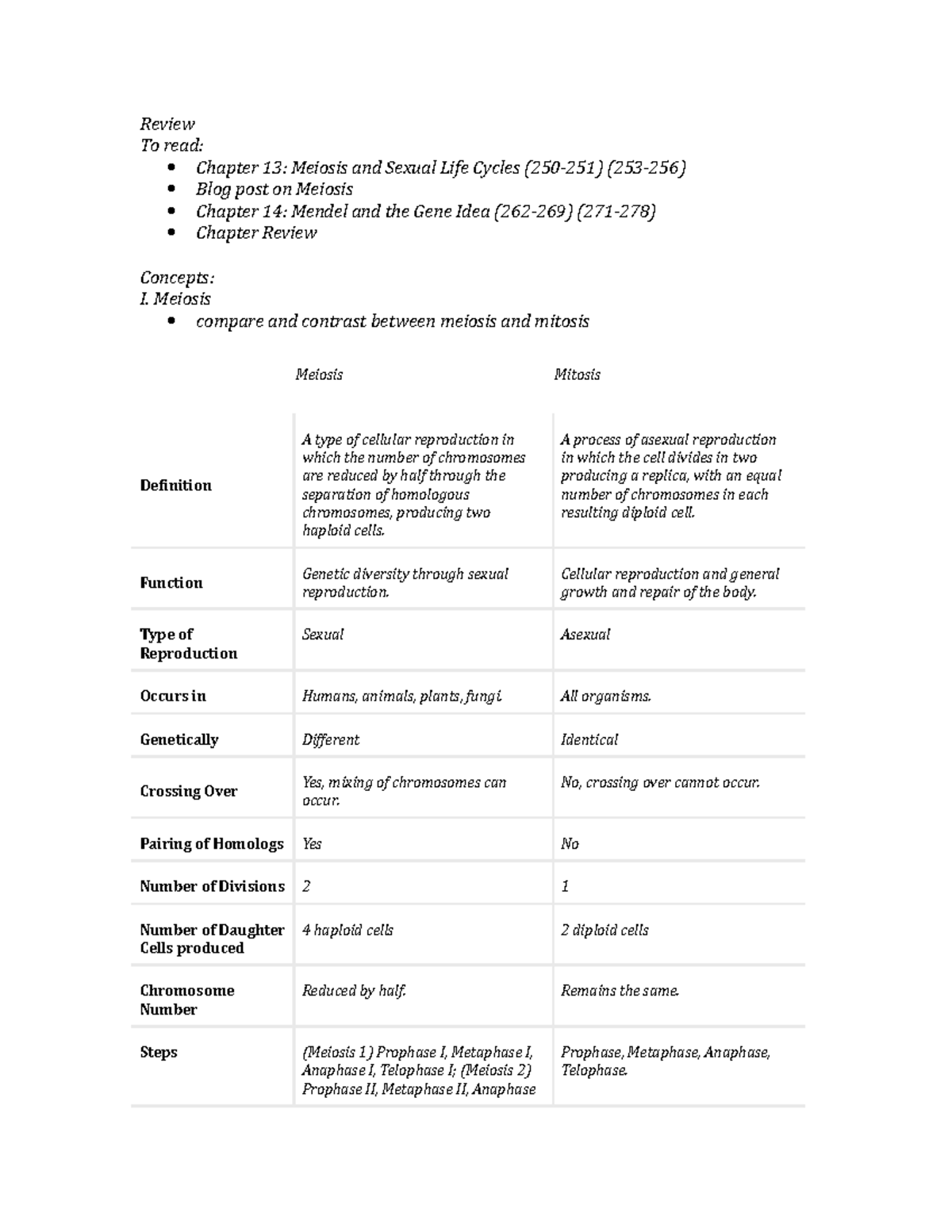 Biology Ch.13-14 Review - Review To read: Chapter 13: Meiosis and ...