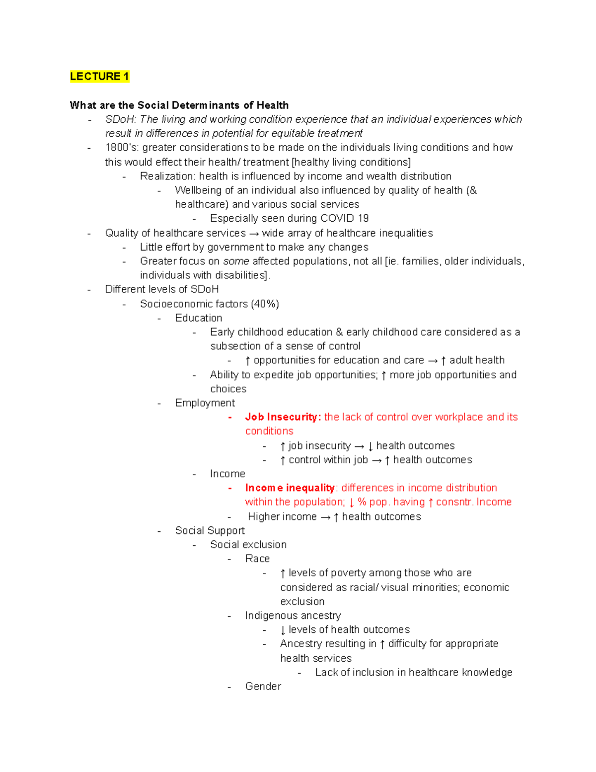 1rr3 Notes Lecture 1 What Are The Social Determinants Of Health Sdoh The Living And Working