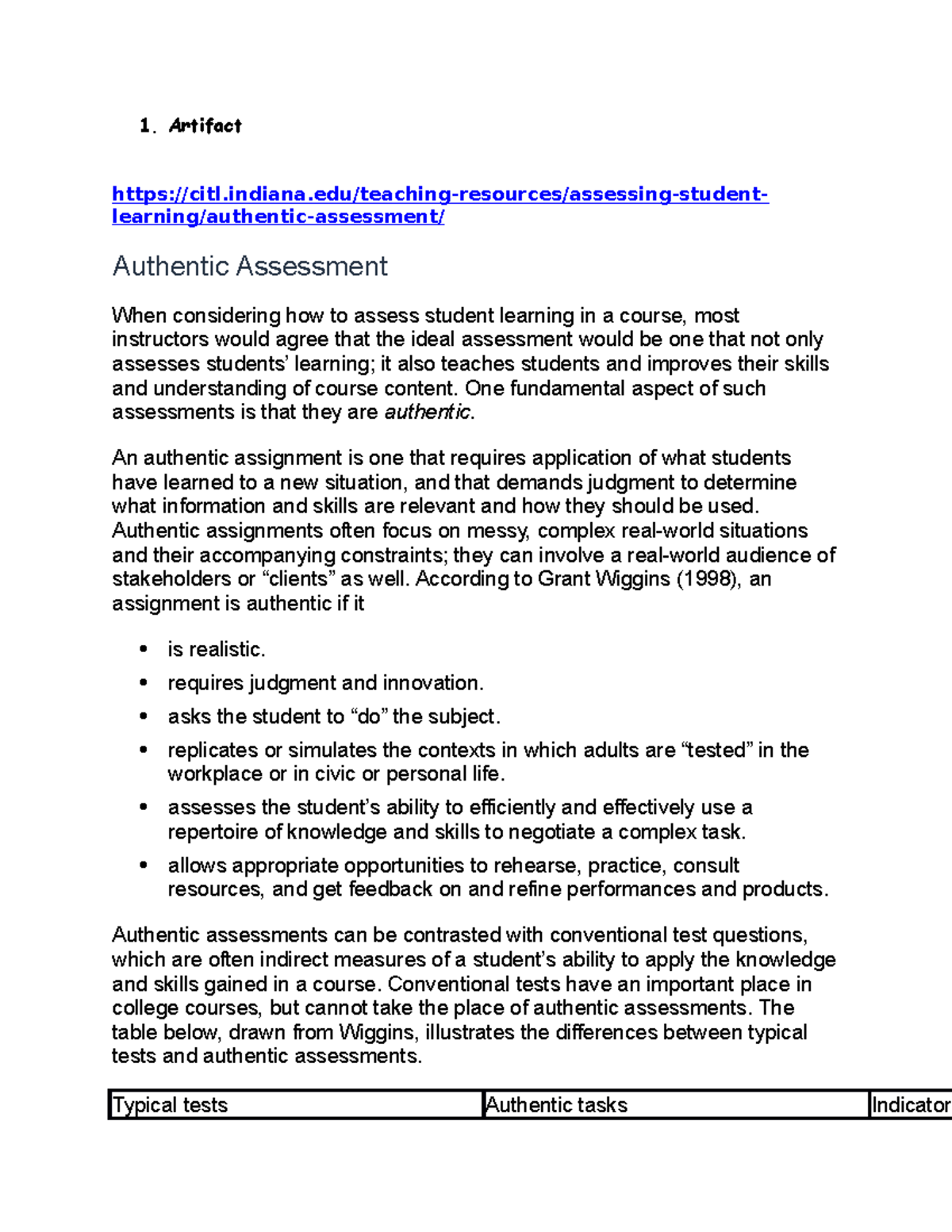 Portfolio Unit 7 - 1. Artifact citl.indiana/teaching-resources ...