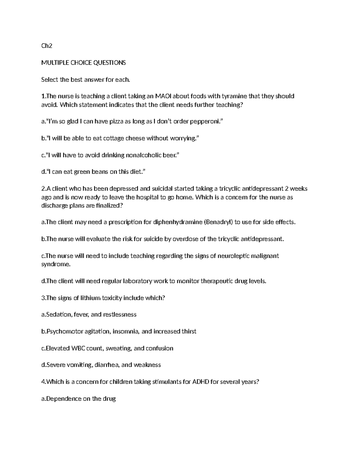 Psych test 1 qs - qs to help guide study - Ch MULTIPLE CHOICE QUESTIONS ...