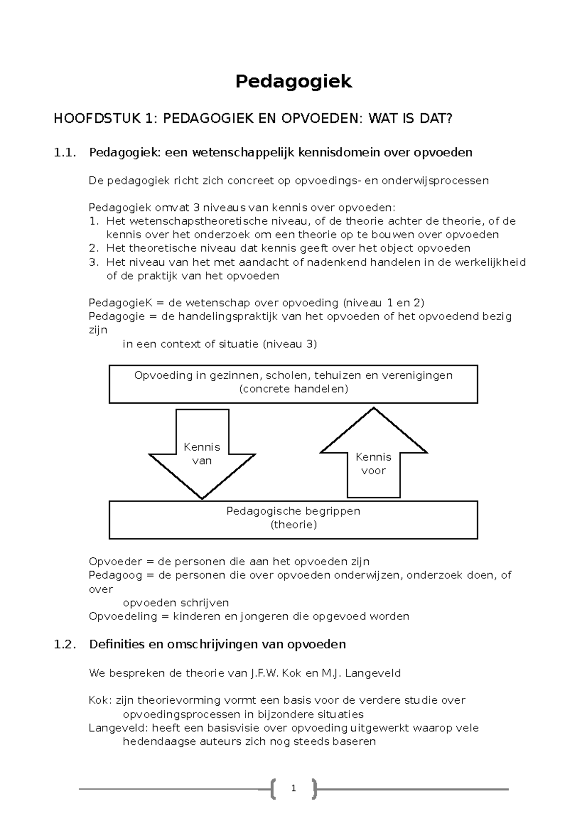Samenvatting - Pedagogiek HOOFDSTUK 1: PEDAGOGIEK EN OPVOEDEN: WAT IS DAT? 1. Pedagogiek: een ...