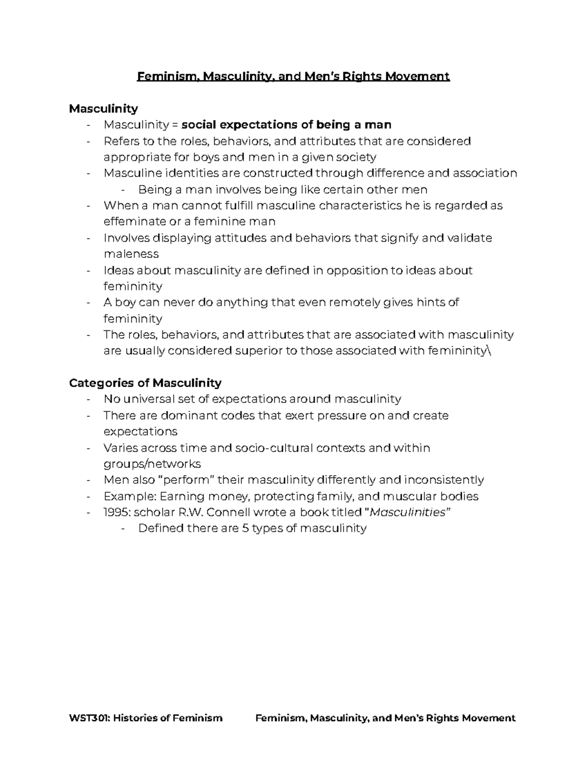 WST301 - Feminism, Masculinity, and Men's Rights Movement - Feminism ...