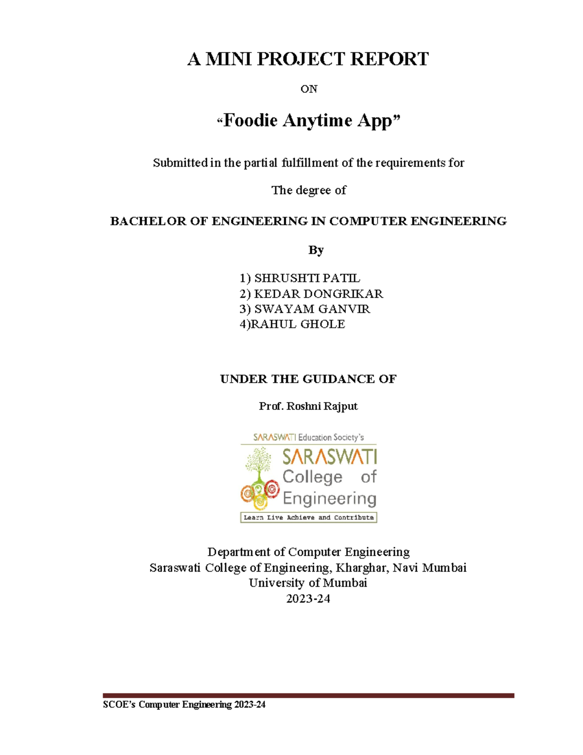 TE-miniproject-cloud - A MINI PROJECT REPORT ON “Foodie Anytime App” Submitted in the partial ...