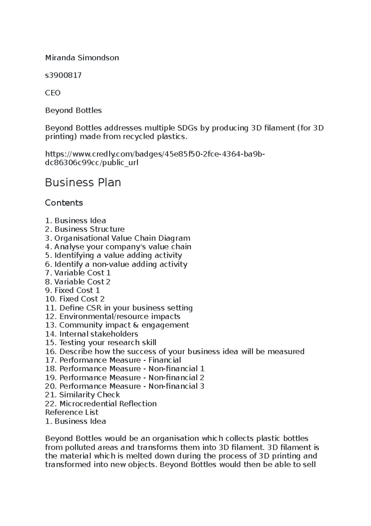 Business plan Accounting - Miranda Simondson s CEO Beyond Bottles ...