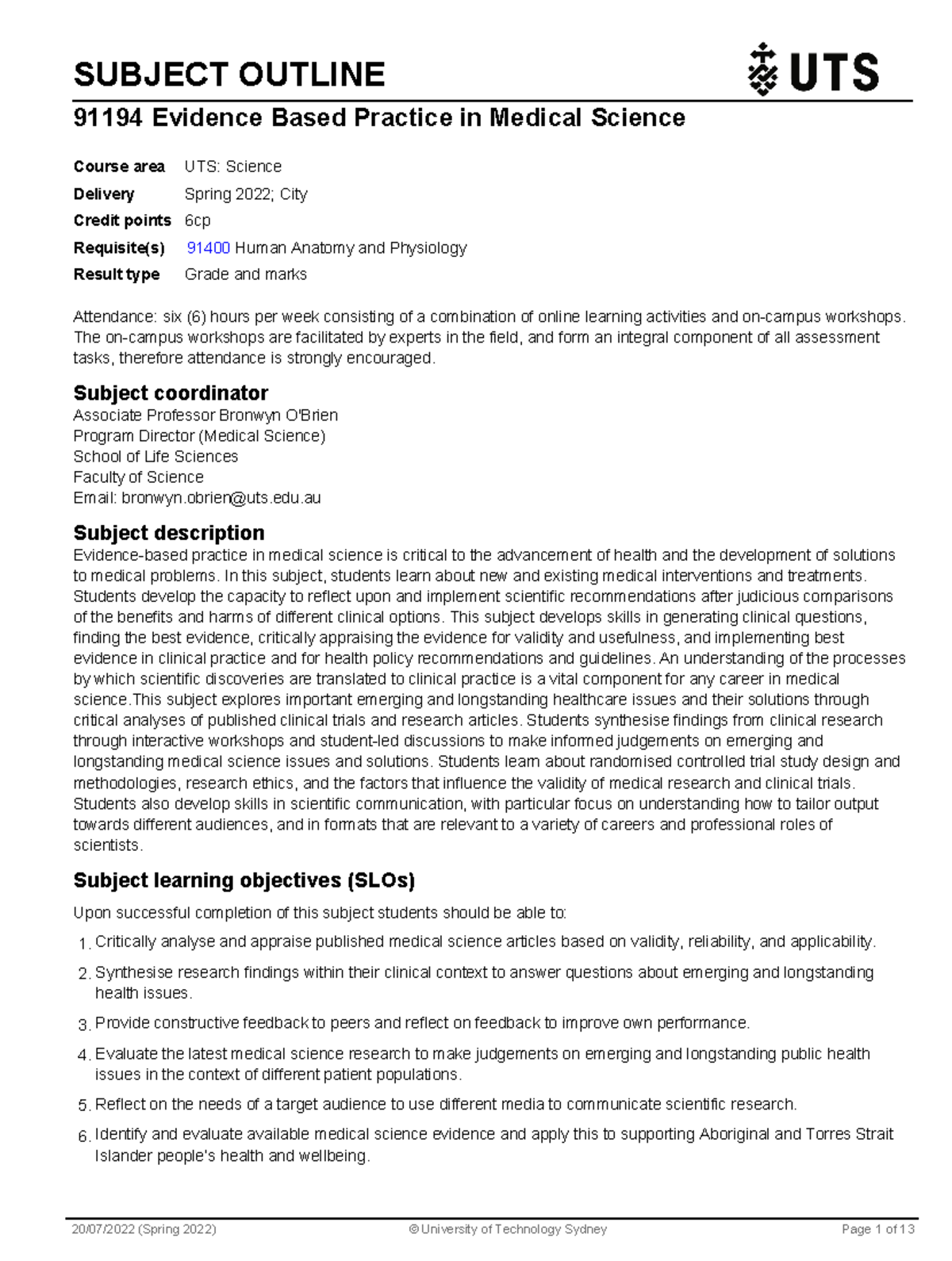 PDFs - Subject Outline - SUBJECT OUTLINE 91194 Evidence Based Practice ...