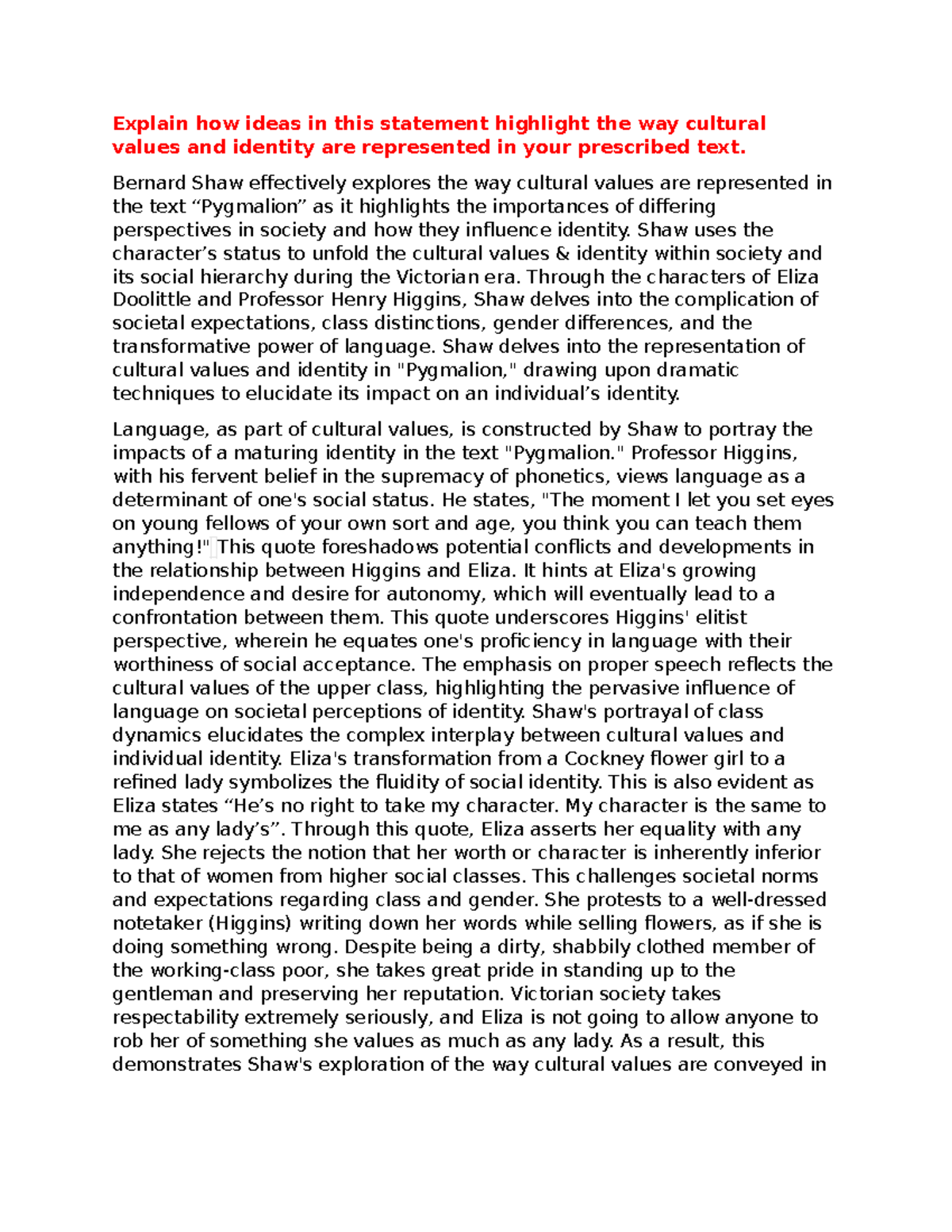 Eglish essay - 345345t6546 - Explain how ideas in this statement ...