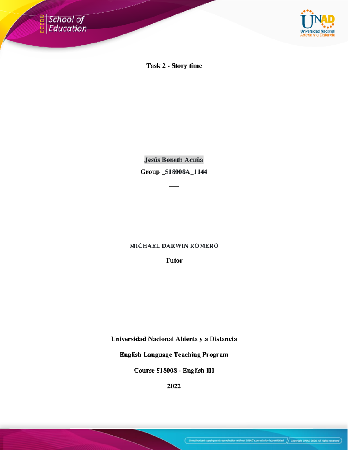 518008 - Task 2 – Jesus Boneth Acuña - Task 2 - Story time Jesús Boneth ...