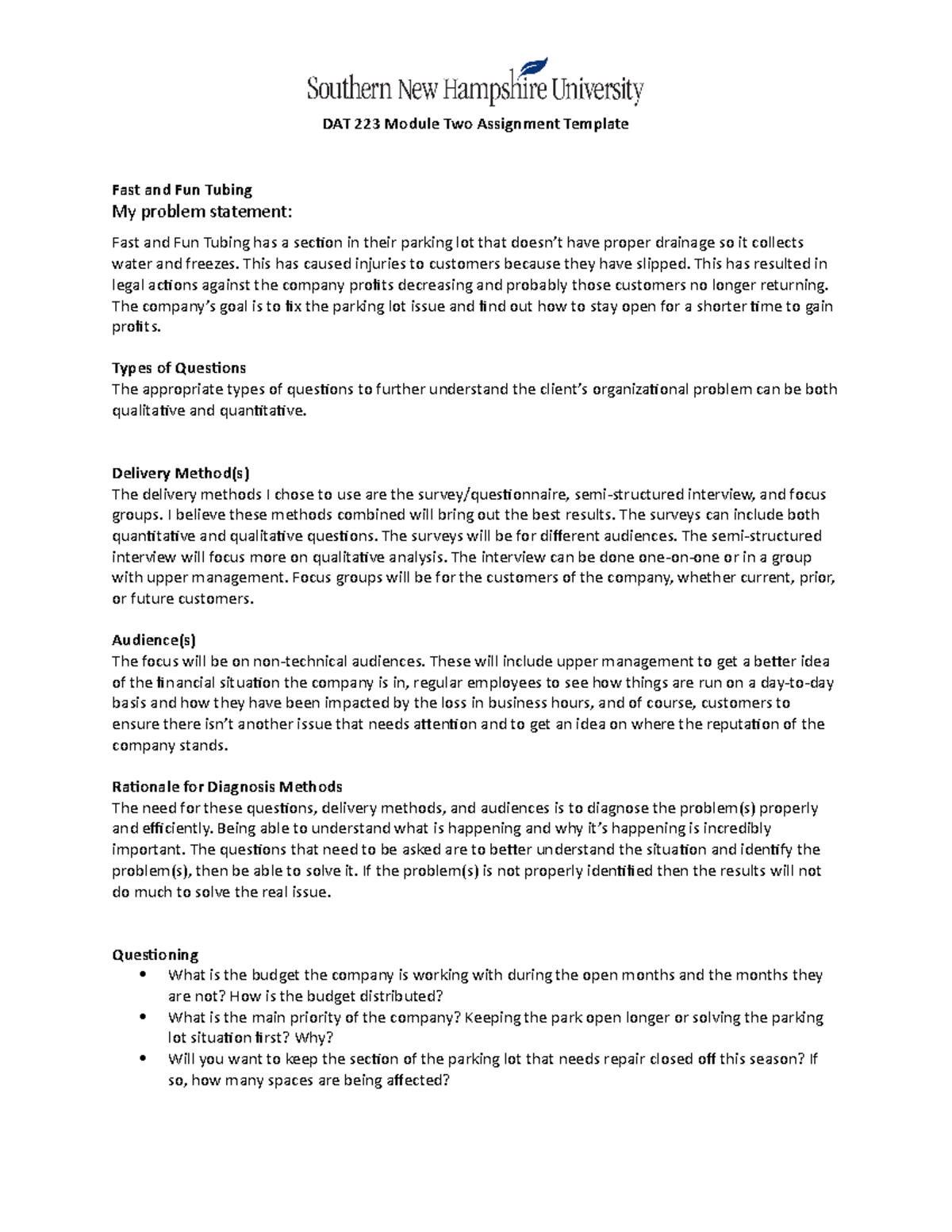 Module 2 Assignment Template Hughes Dat 223 Module Two Assignment Template Fast And Fun