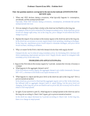 Econ 105A Problem Set #2 - Problem Set # I. A. Y = 1/1-C1 [C0-C1T+I+G] B. Y = 1/1-C1-B1 - Studocu