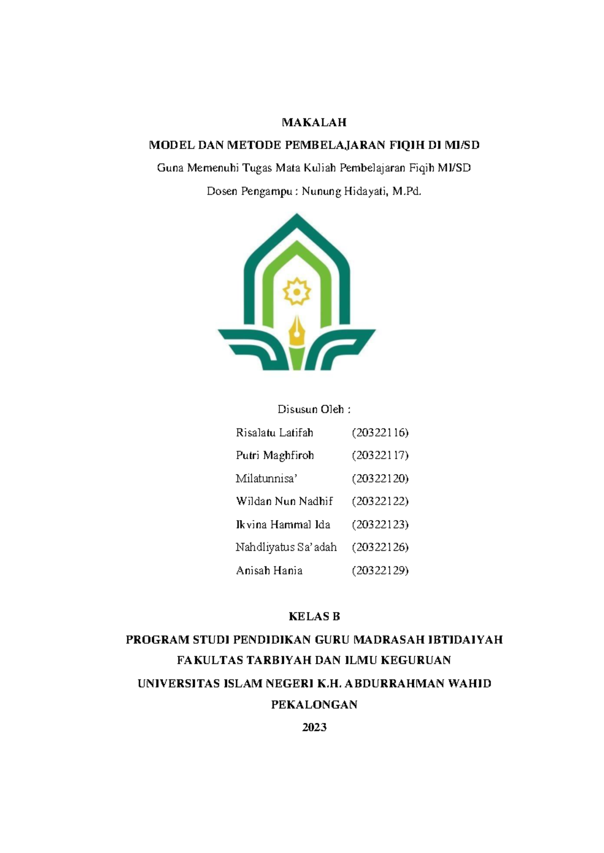Kel. 3 Model dan Metode Pembelajaran Fiqih MI SD - MAKALAH MODEL DAN METODE PEMBELAJARAN FIQIH ...