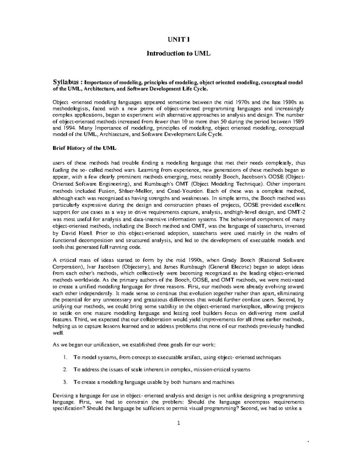 Ooad Unit 1 Computer Organization Notes Unit I Introduction To Uml Syllabus Importance Of