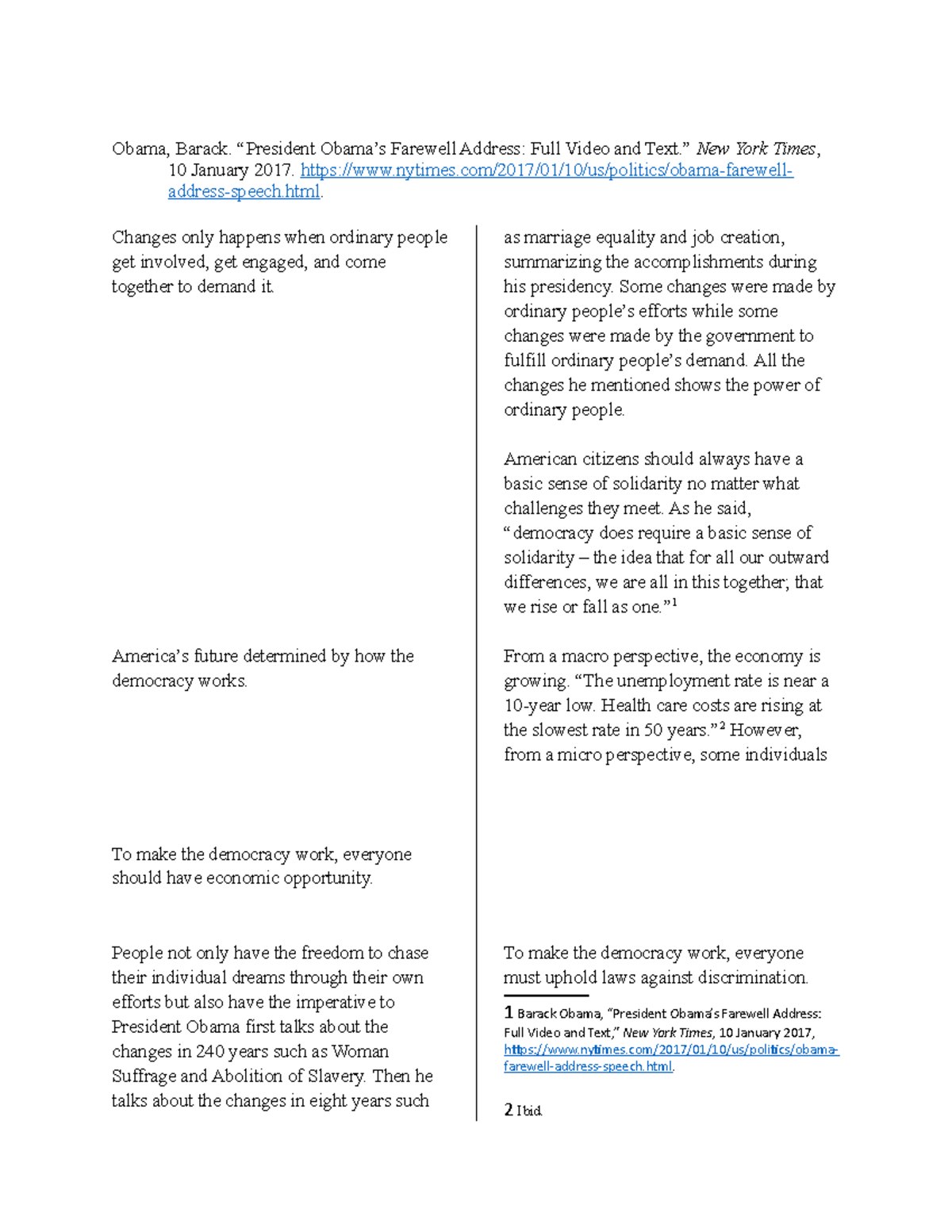 Dern 2 - summary of a journal - Obama, Barack. “President Obama’s ...