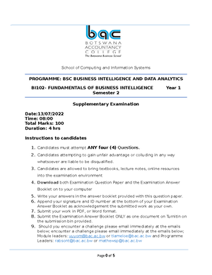 Goabaone FBI EXAM - Fundamentals of business intelligence - School of ...