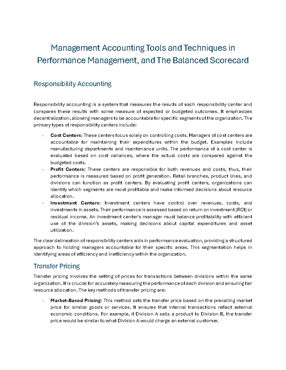 Management Accounting Tools and Techniques in Performance Management ...
