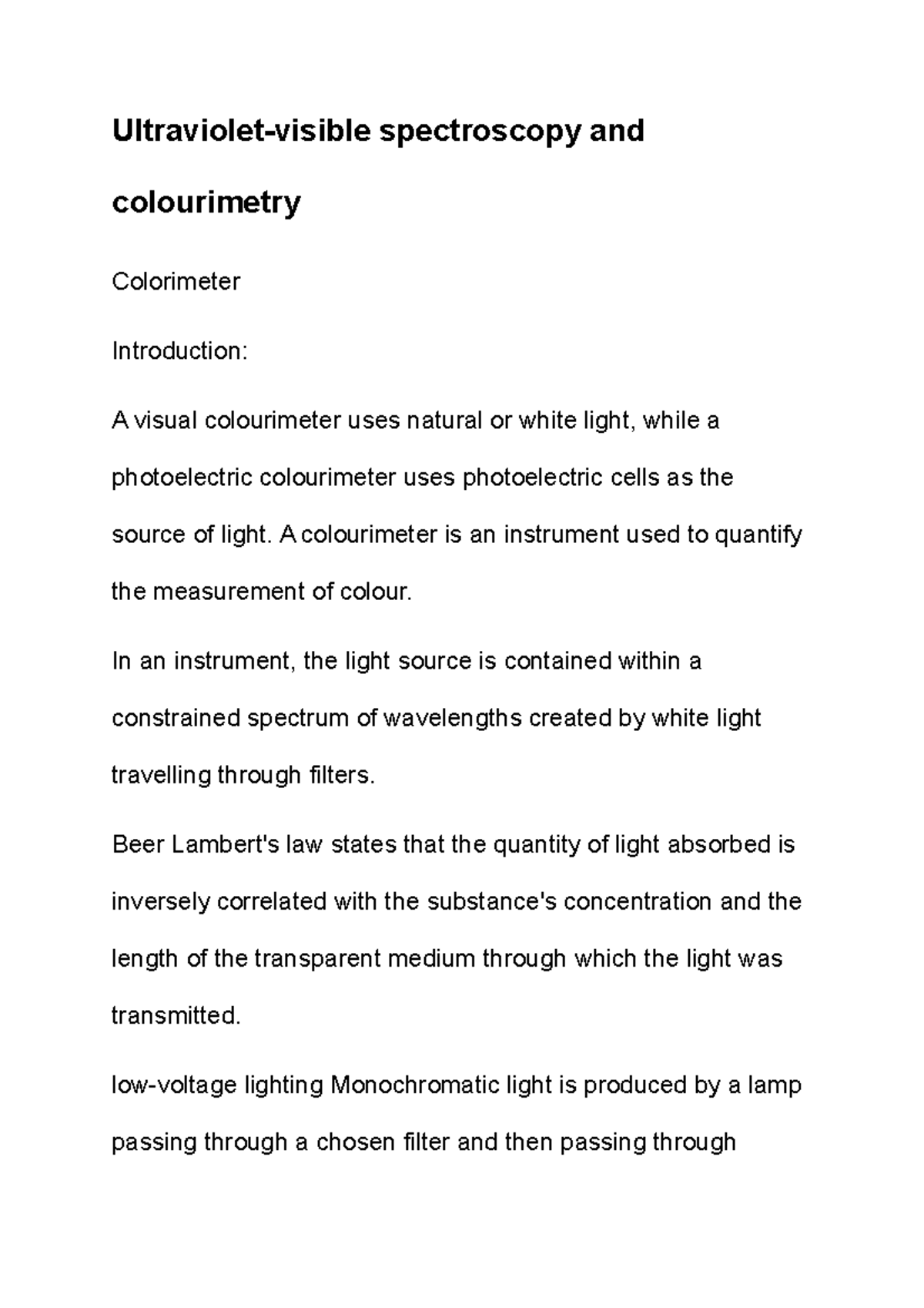 Ultraviolet - Notes - Ultraviolet-visible spectroscopy and colourimetry ...